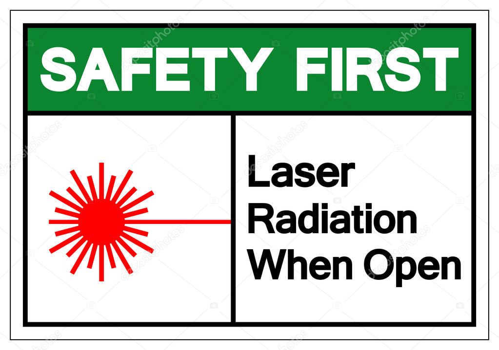 Seguridad primera radiación láser cuando signo de símbolo abierto ...