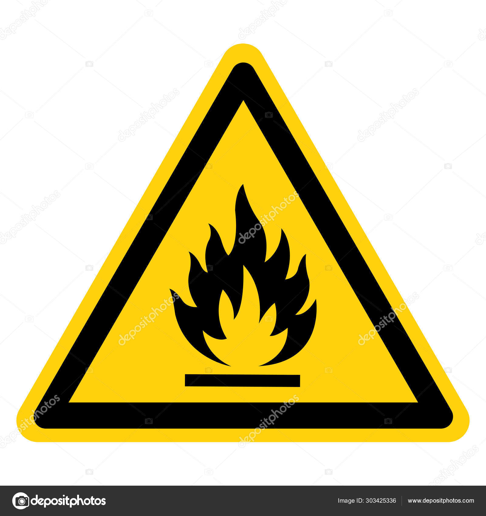 Vorsicht brennbares Gassymbol, Vektor-Illustration, Isolation auf ...
