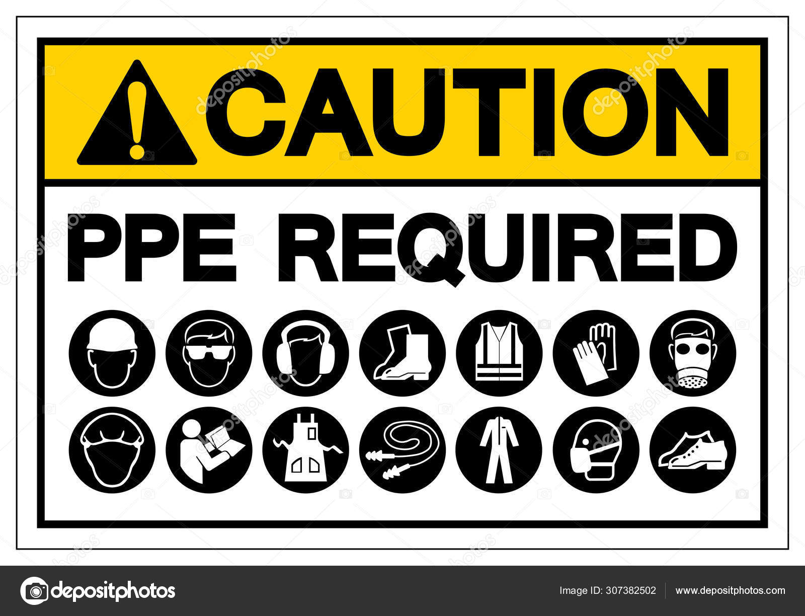 Caution PPE Required Symbol Sign, Vector Illustration, Isolate On White ...