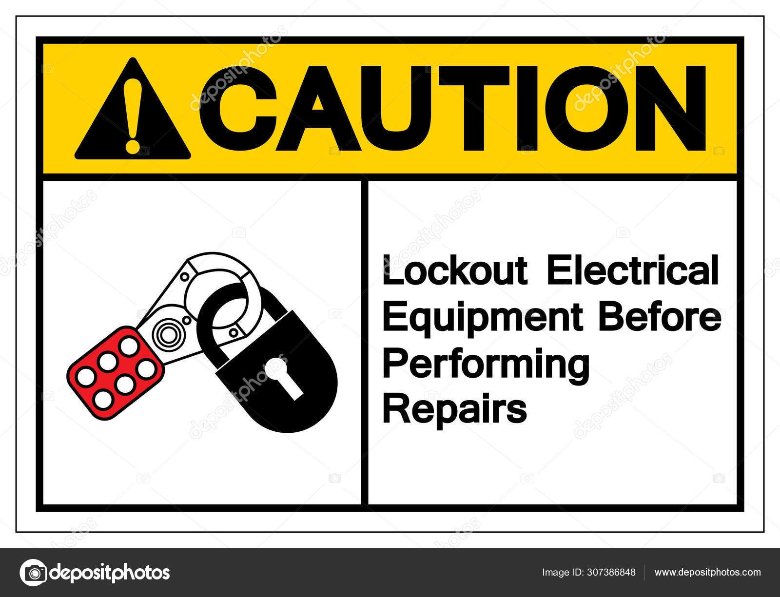 Caution Lockout Electrical Equipment Befor Performing Repairs Symbol ...