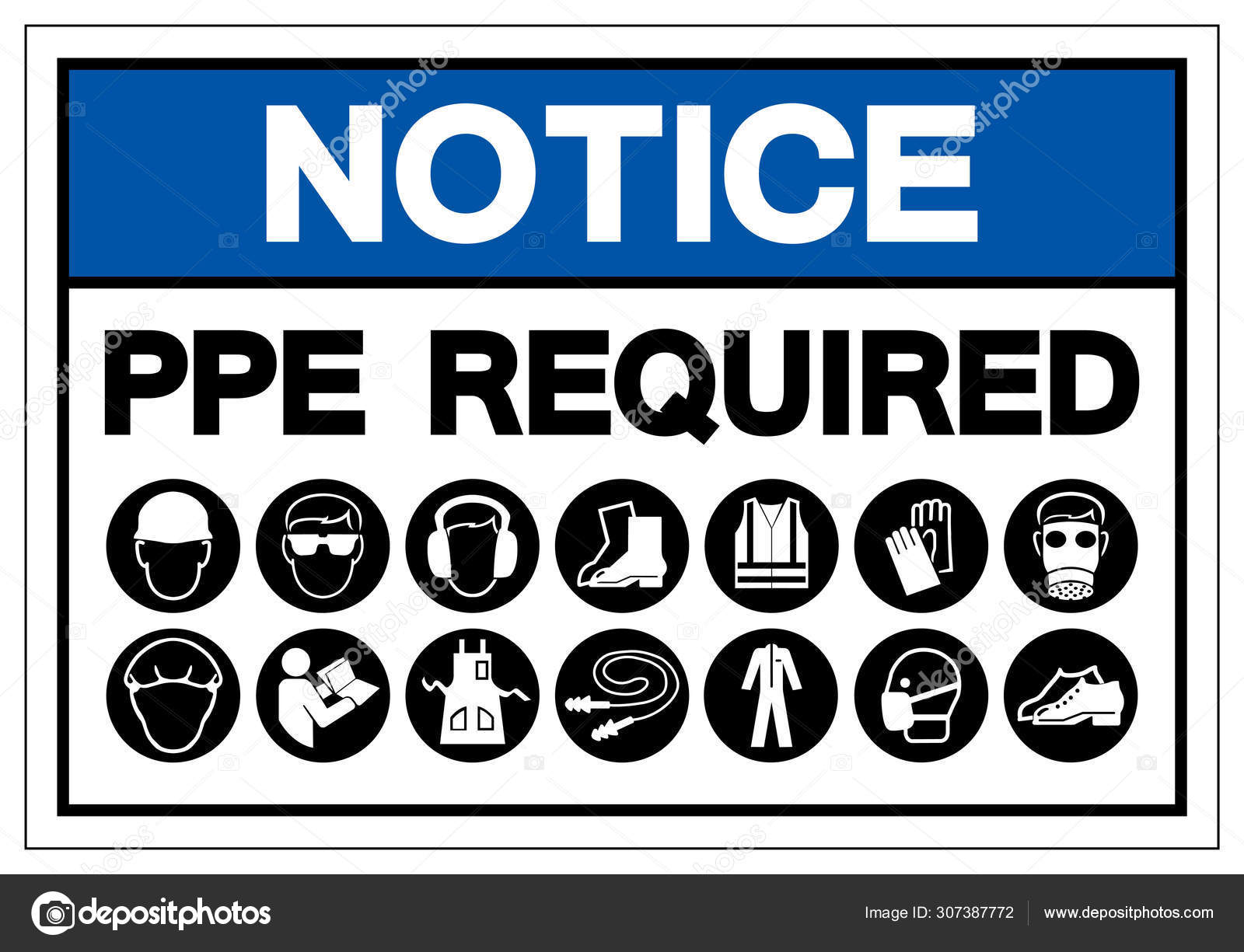 Notice EPI Requis Symbole Signe, Illustration vectorielle, Isolé sur ...