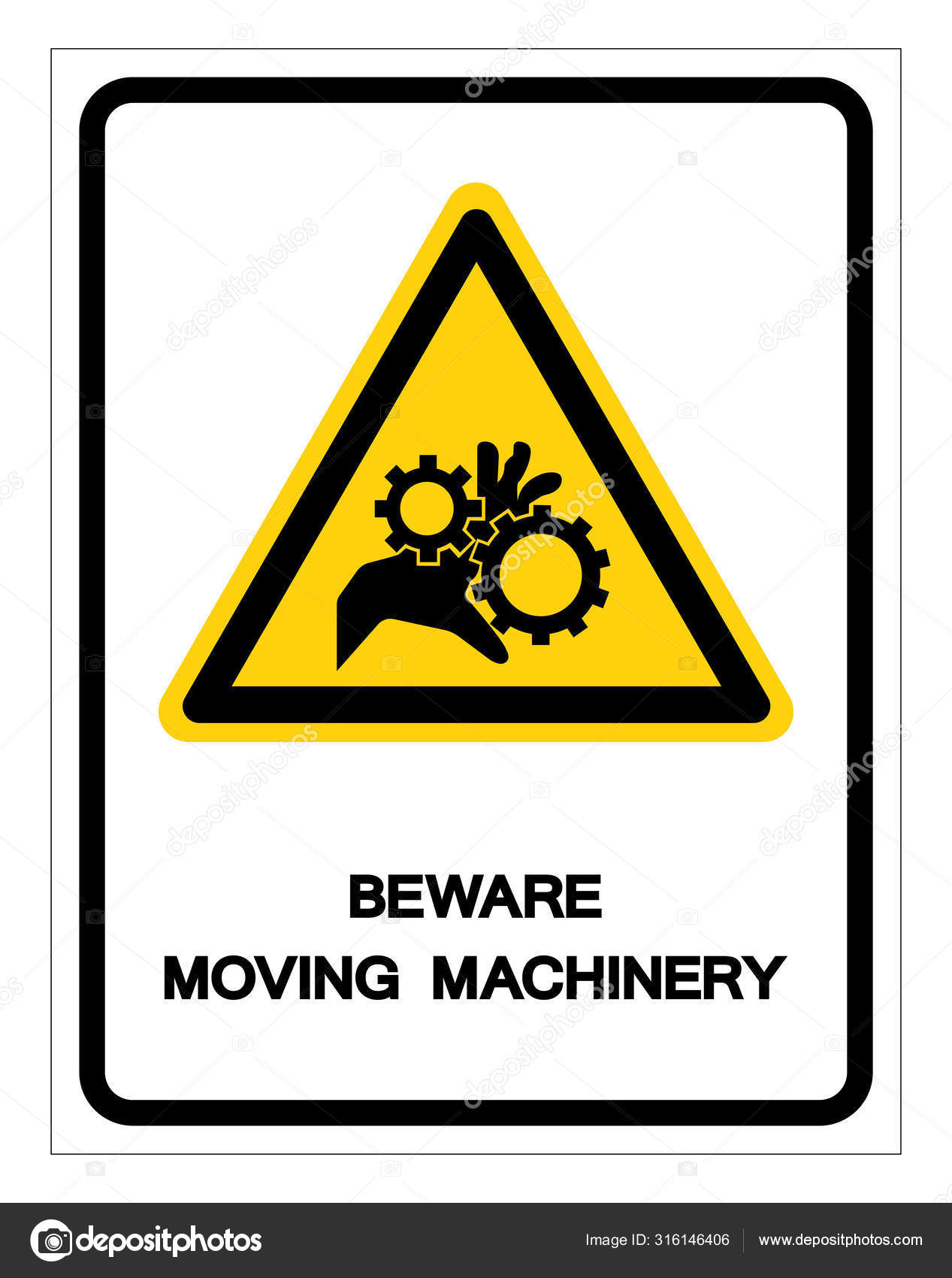Beware Moving Machinery Symbol Signage,Vector Illustration, Isolate On ...