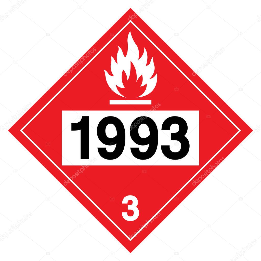Líquidos inflamables Signo de símbolo UN1993, ilustración vectorial ...
