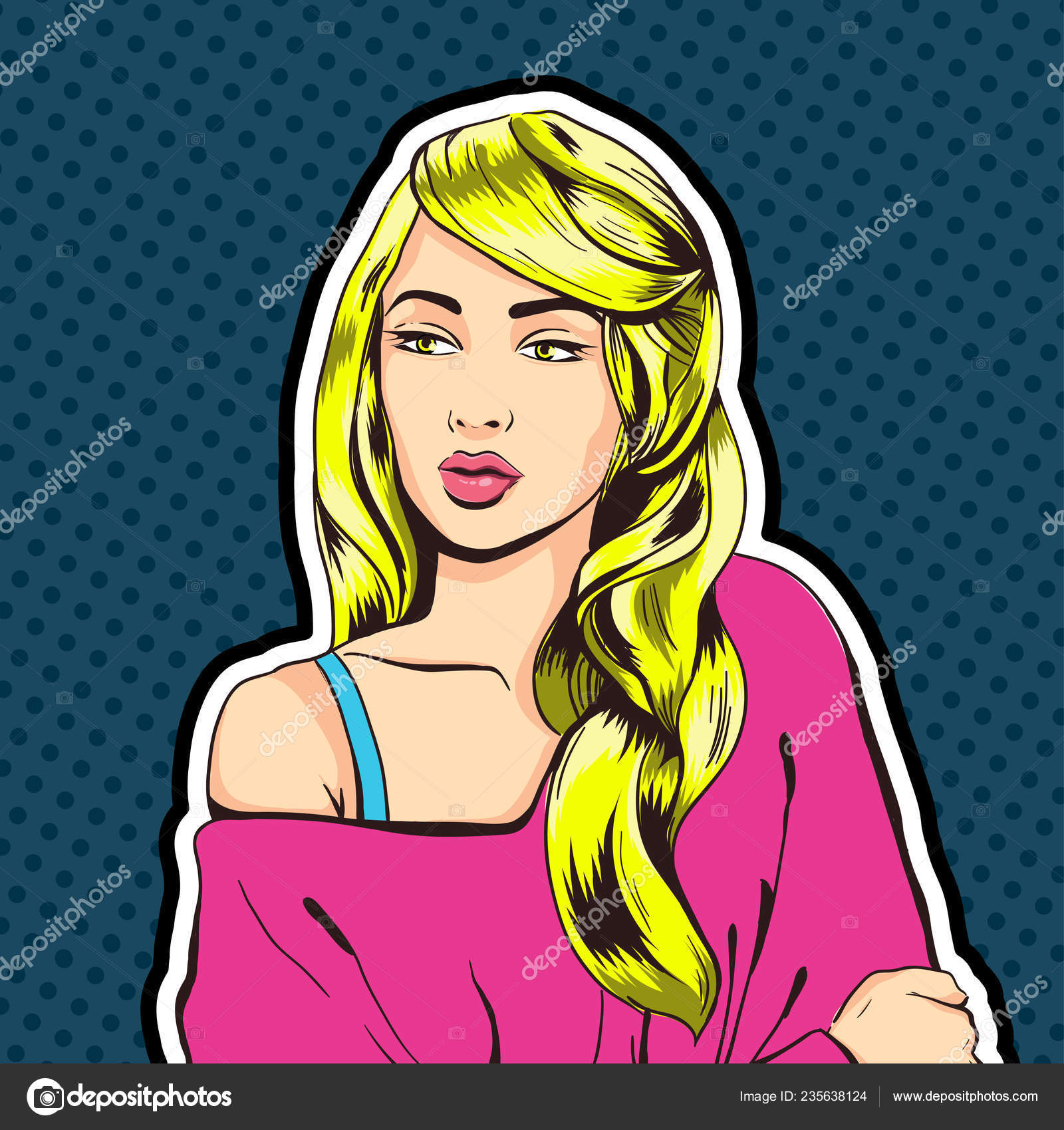 Pin Up Style Sexy Dreaming Woman Portrait Pop Art Girl Looking Up Face