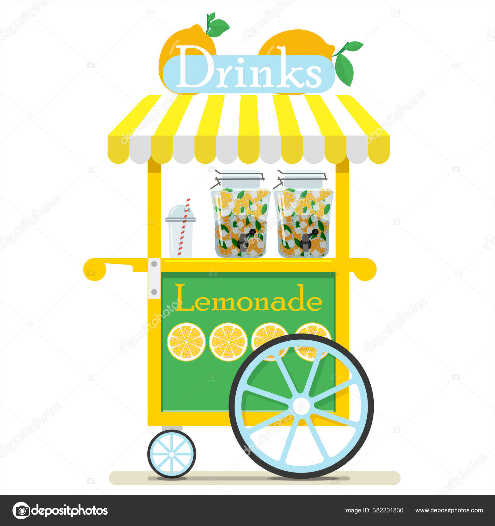 Flat cute cart with lemonade and soft drinks. Diner in the Park, at the ...