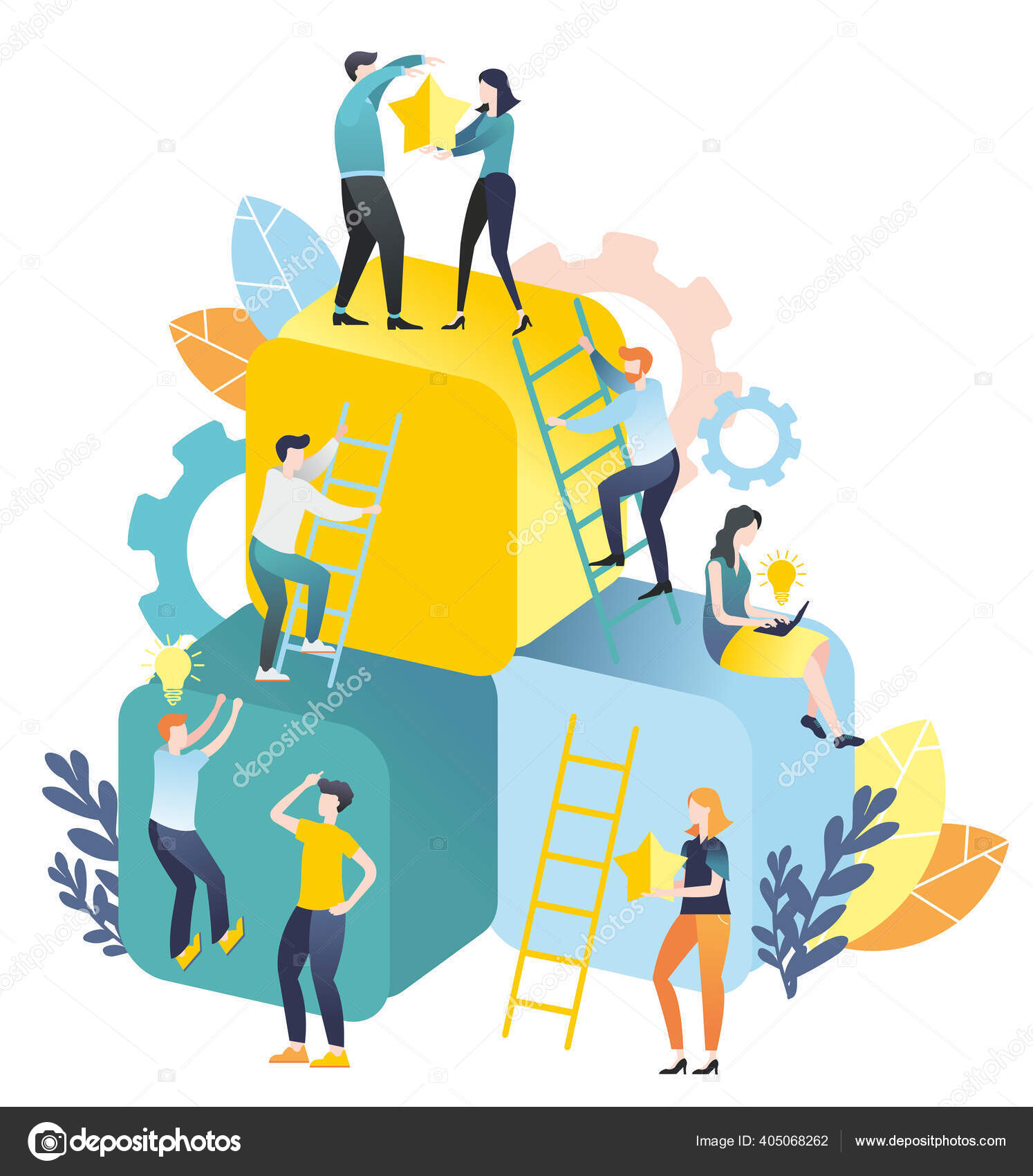 Ilustración Plana Grupo Personas Meta Lograr Meta Muy Arriba Trabajo ...