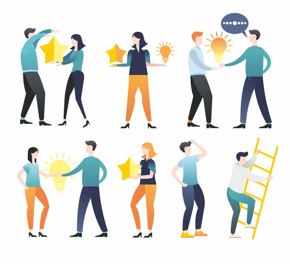 Flat illustration. Group of people. Teamwork. Men and women solve ...