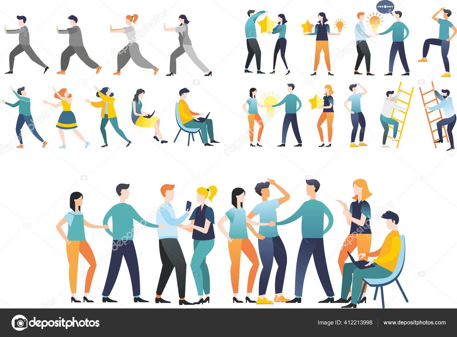 Raster Illustration Flat Design Large Set Different People Images ...