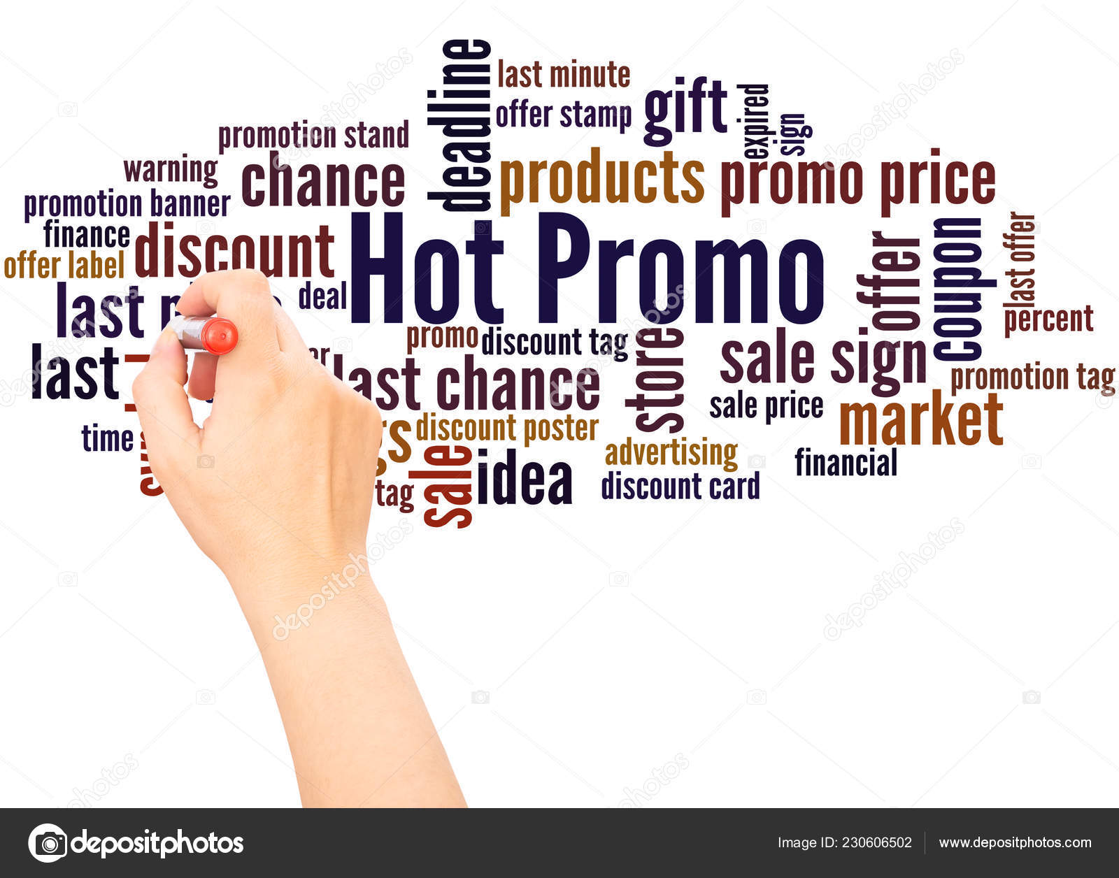 Hot Promo Word Cloud Hand Writing Concept White Background — Stock ...
