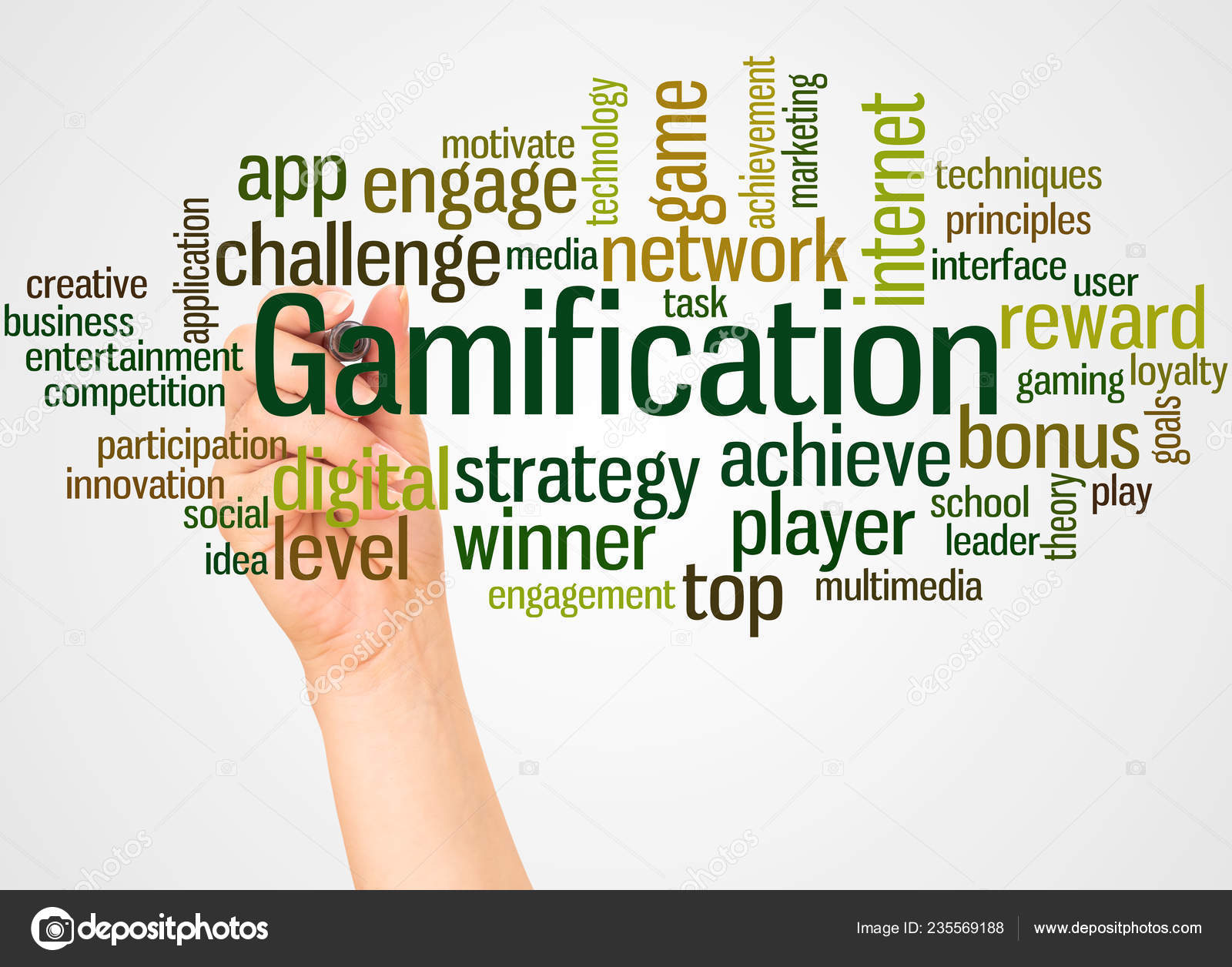 Gamification Word Cloud Hand Marker Concept White Background ⬇ Stock ...