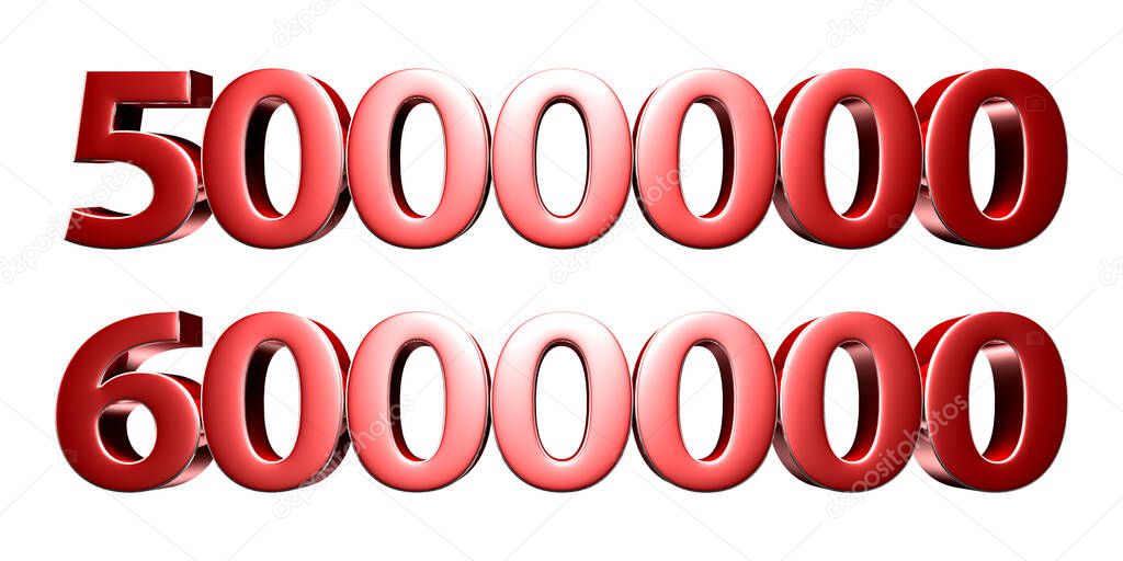 Ilustración 3D 5 millones y 6 millones aislados sobre un fondo blanco ...