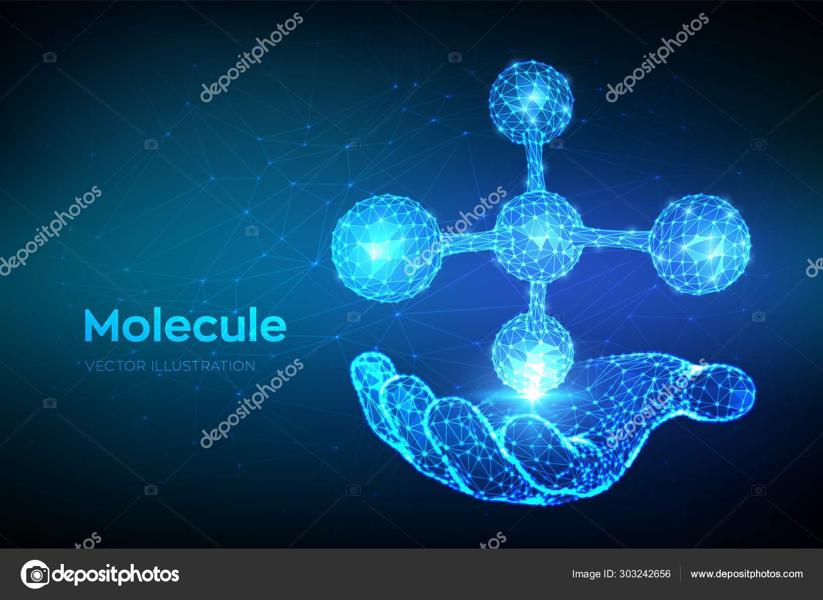 Estrutura Molecular. Molécula abstrata baixa poli na mão. ADN, átomo ...