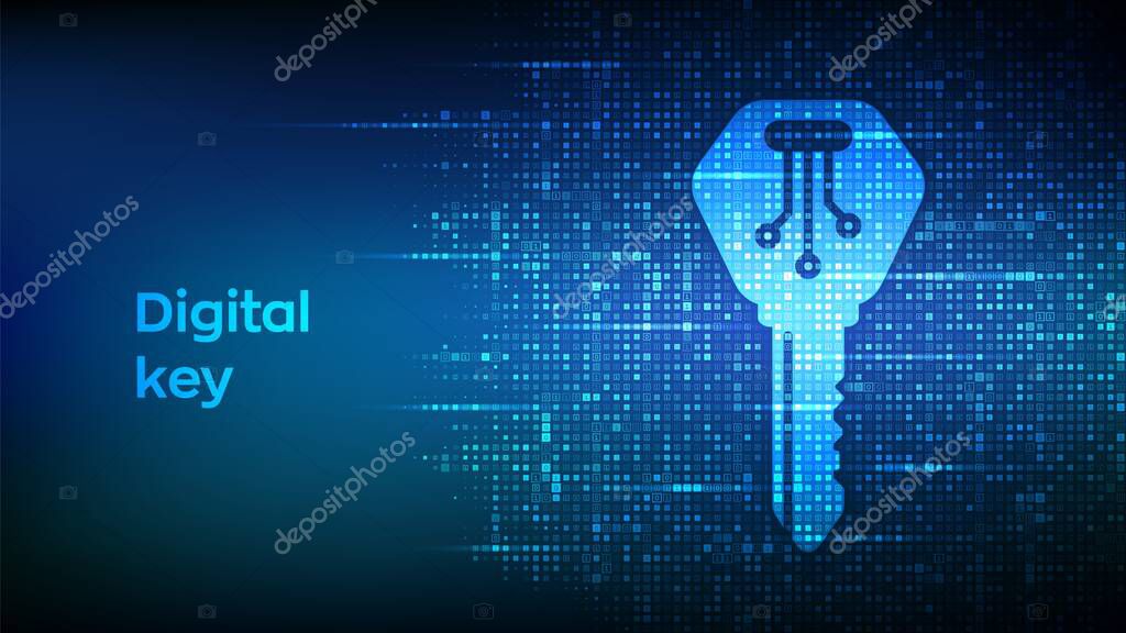 Llave digital. Icono de llave electrónica hecho con código binario ...