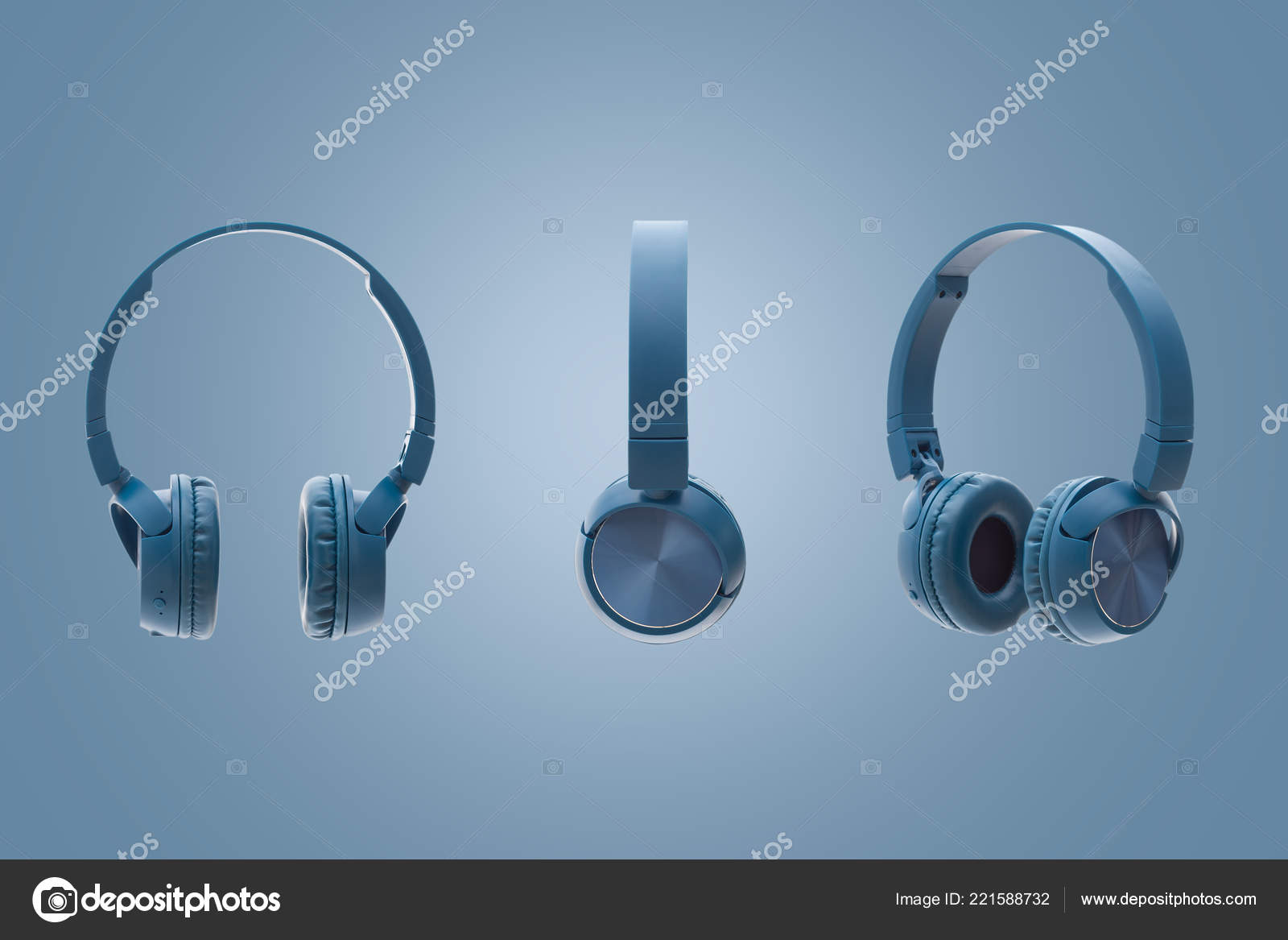 Bluetooth Blue Headphone Blue Background Studio Pack Shot Equipment ...