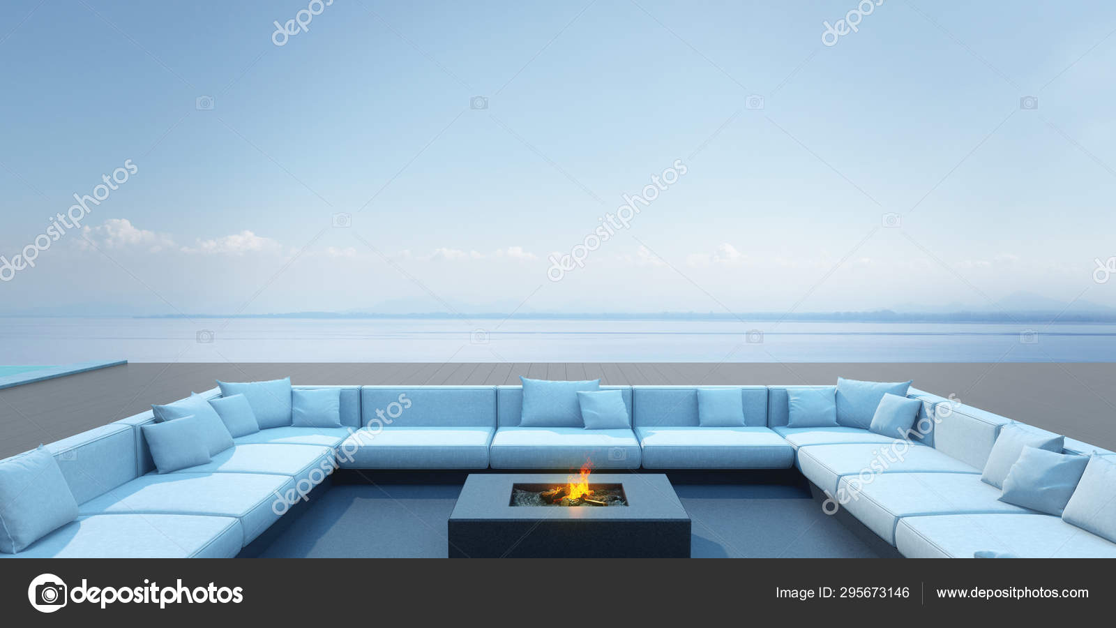 Perspective Luxury Modern House Overflow Swimming Pool Sofa Sea View ...