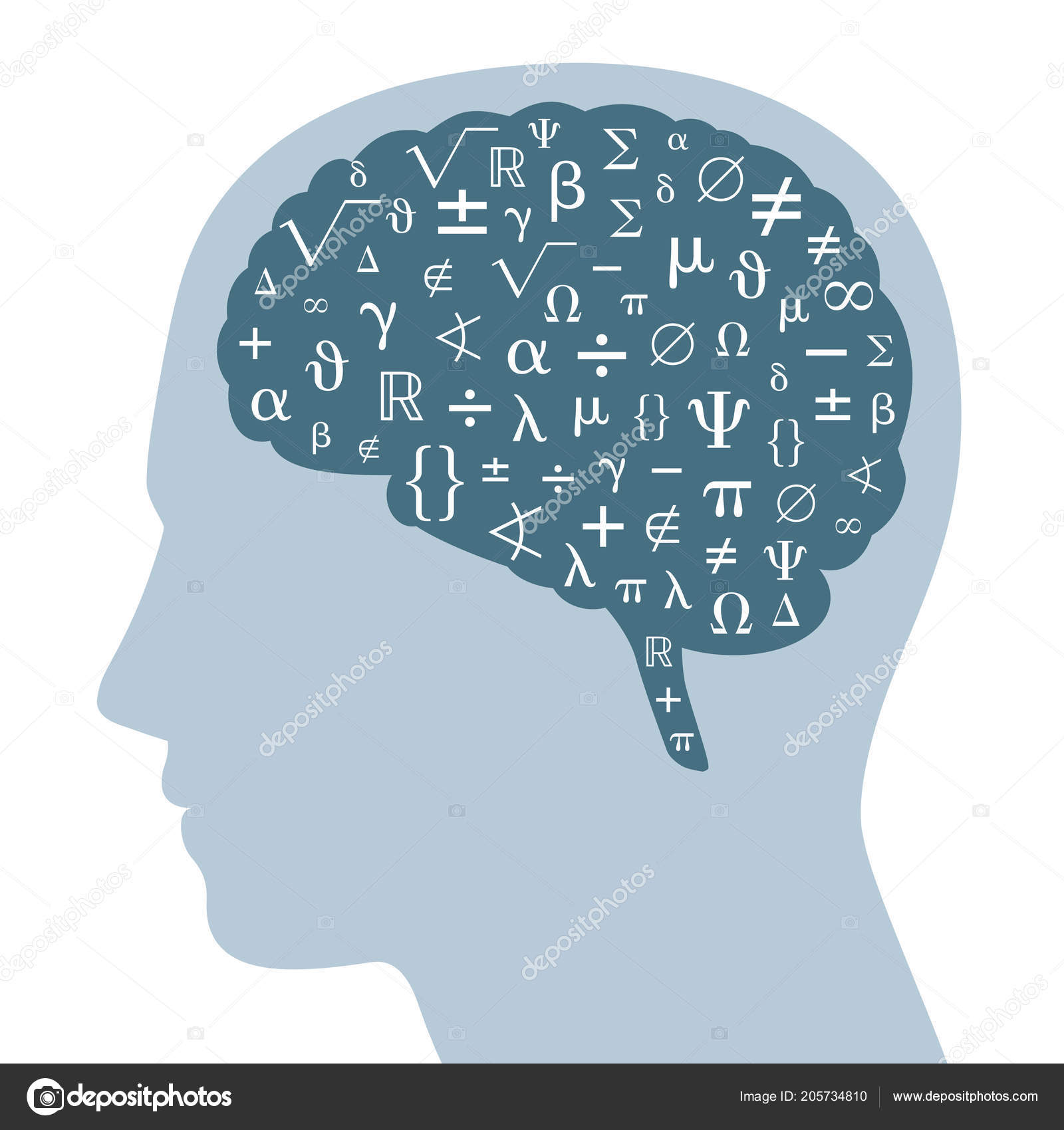 Simbol Matematika Dalam Otak Abu Abu Gelap Dan Siluet Kepala Vektor ...