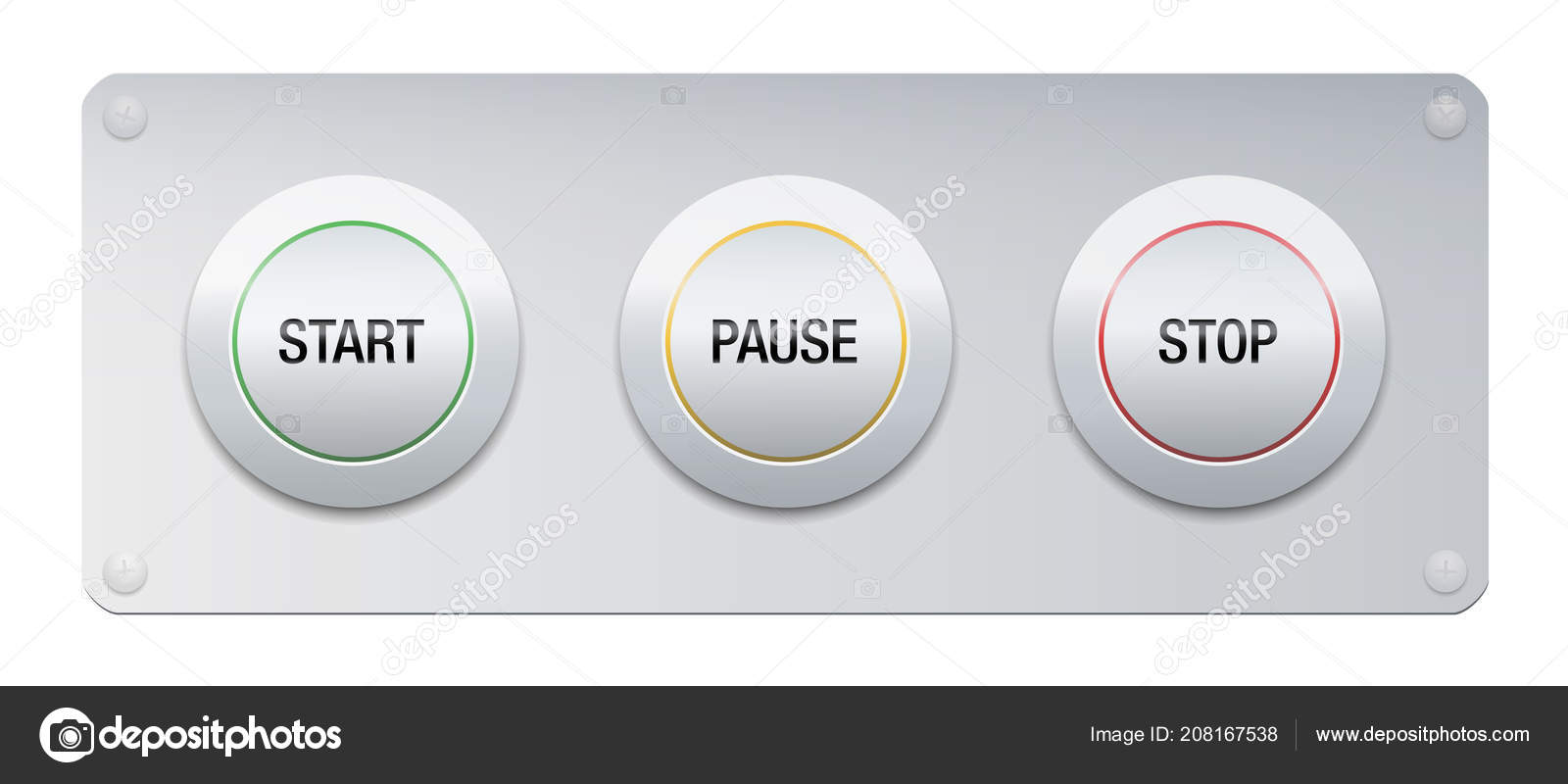 Start Pause Stop Button Metallic Panel Instruments Machines Gadgets ...