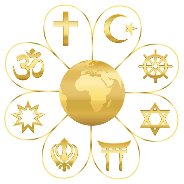 Religions and Faiths of the World, Gold Symbols, Black Background Stock ...