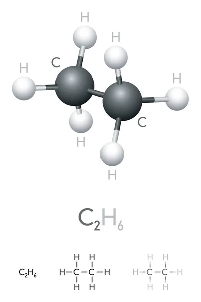 Etano, C2H6, modelo de molécula y fórmula química. Compuesto químico ...