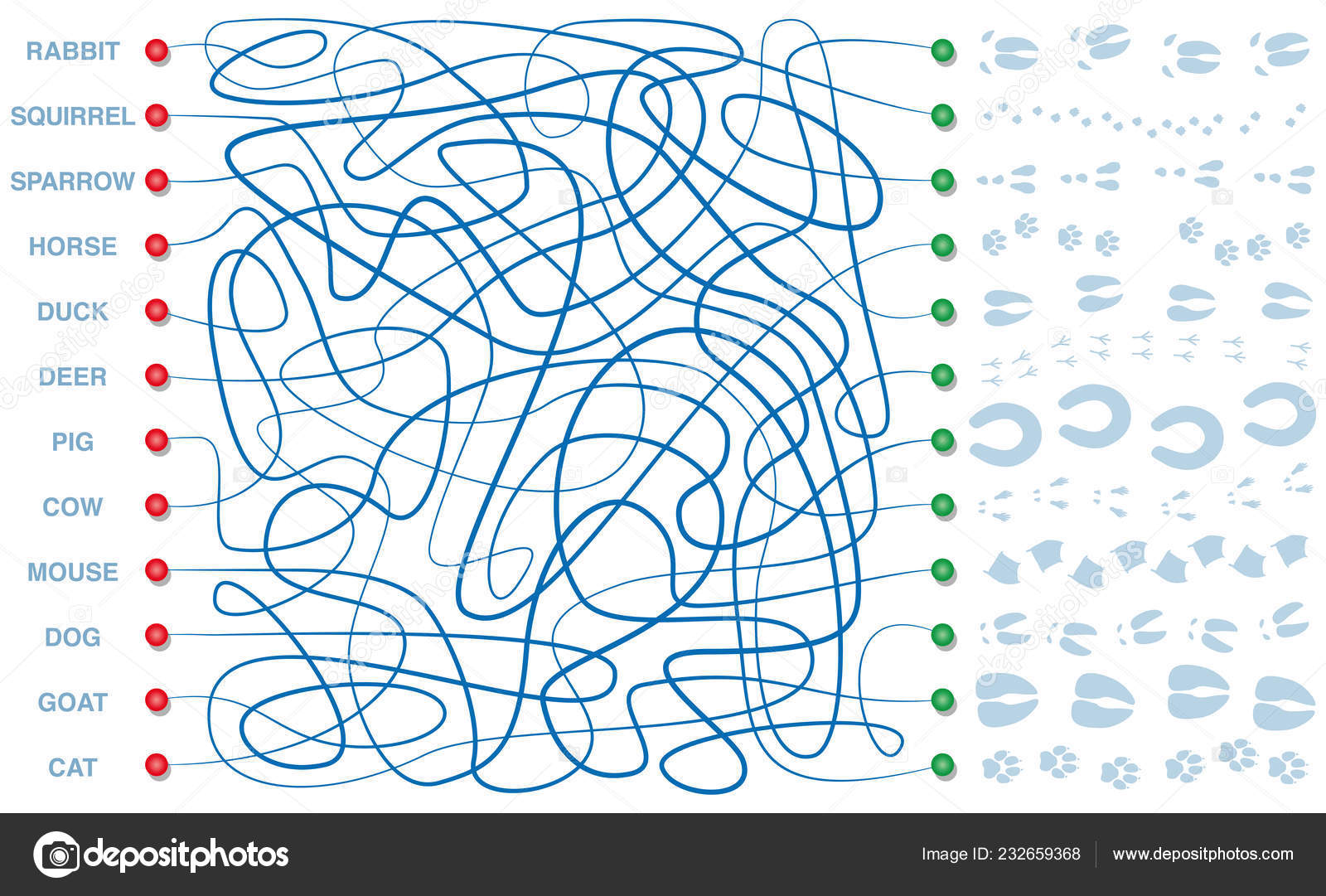 Labyrint Med Spor Dyr Finn Den Rette Veien Gjennom Labyrinten ...
