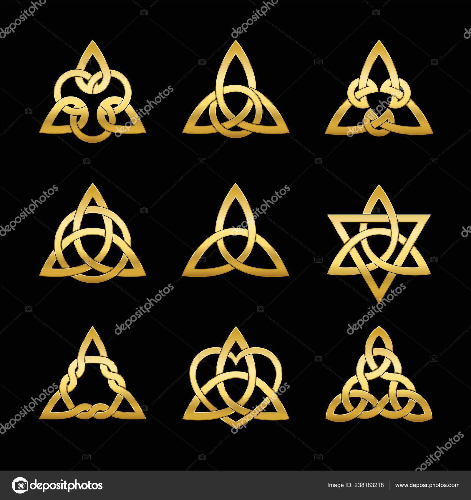 Celtic Triangle Knots Nine Golden Symbols Used Decoration Golden ...