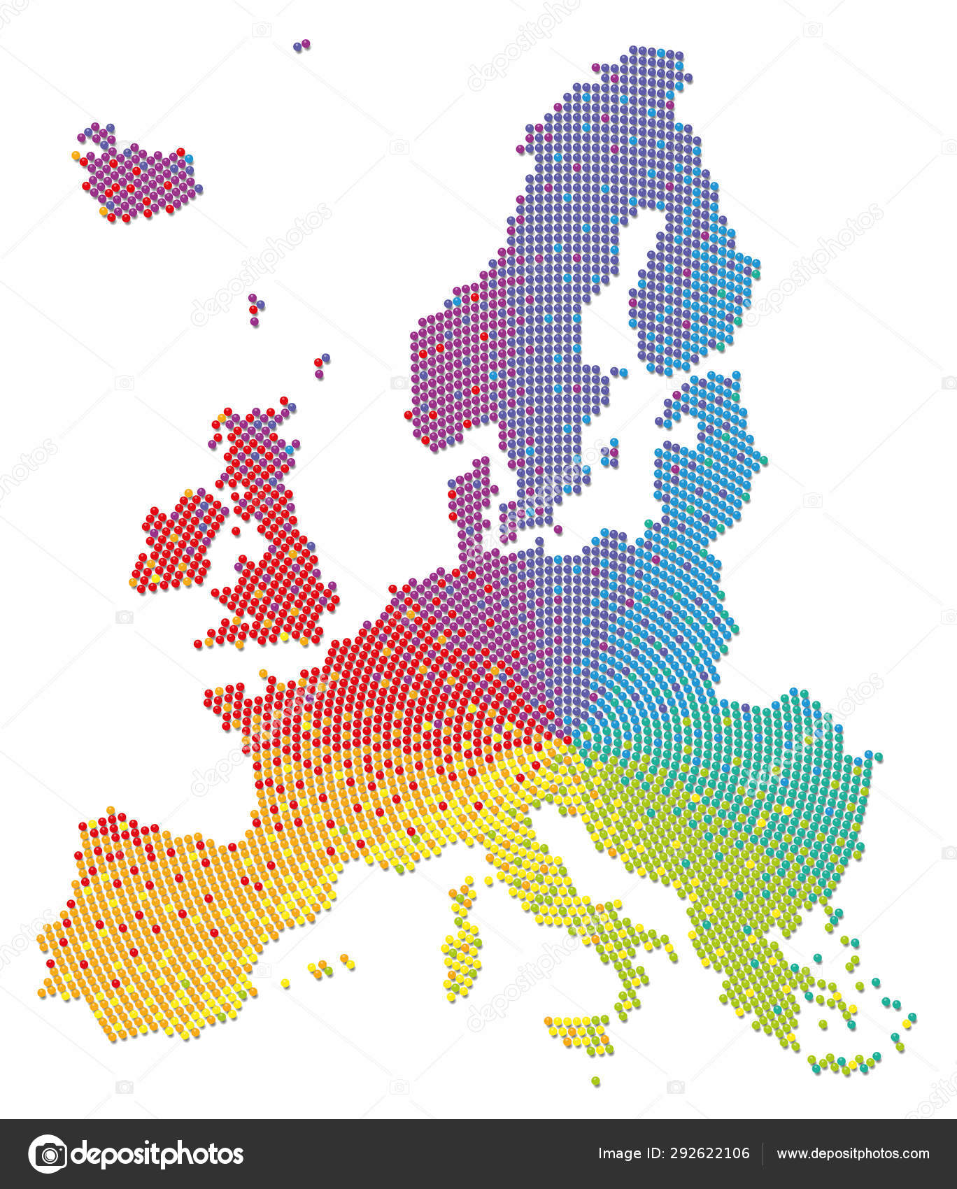 Europe map. Rainbow colored pattern with colorful balls. Symbolic for a ...