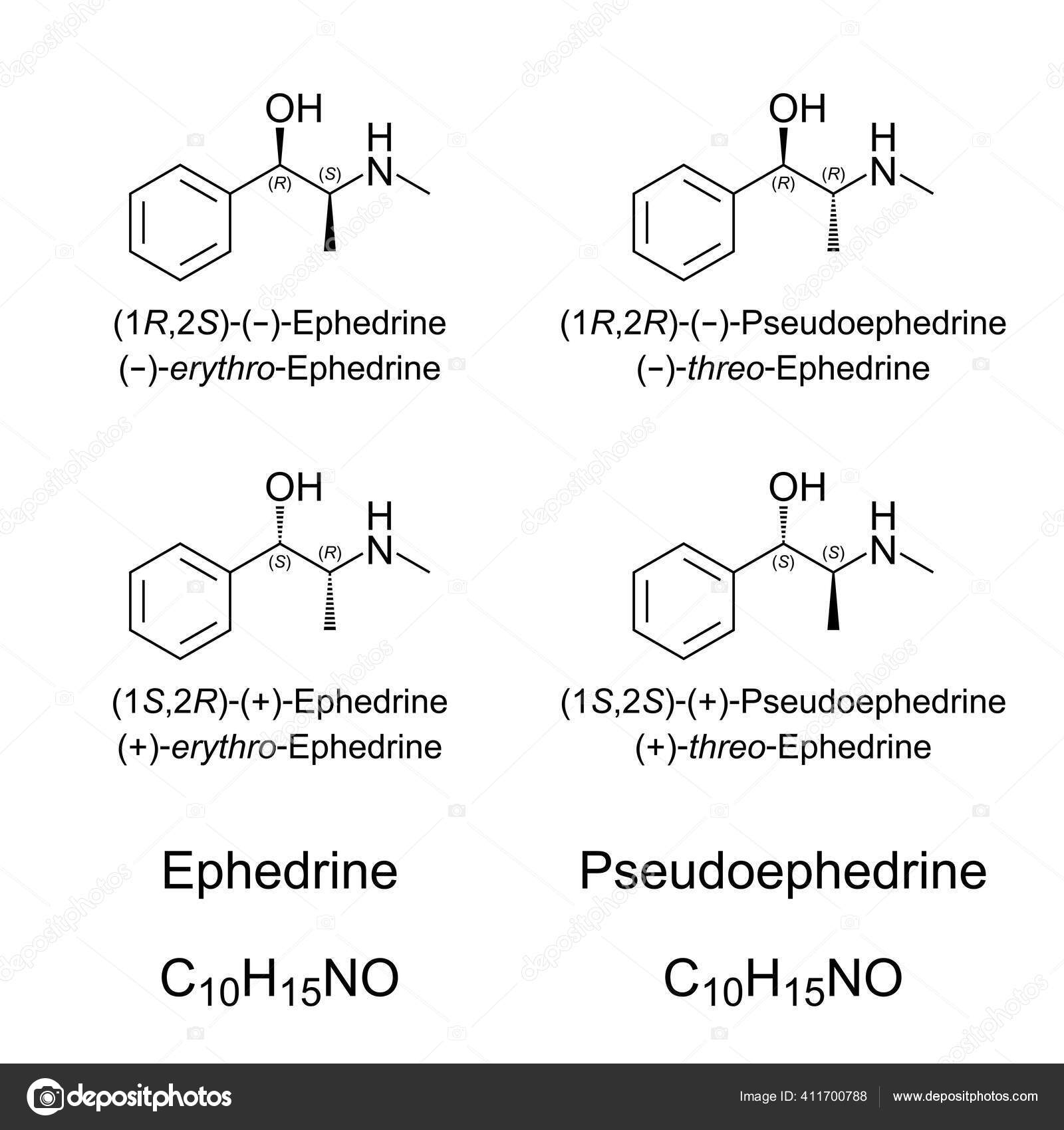 Efedrina Pseudoefedrina Estructuras Químicas Los Cuatro Estereoisómeros ...