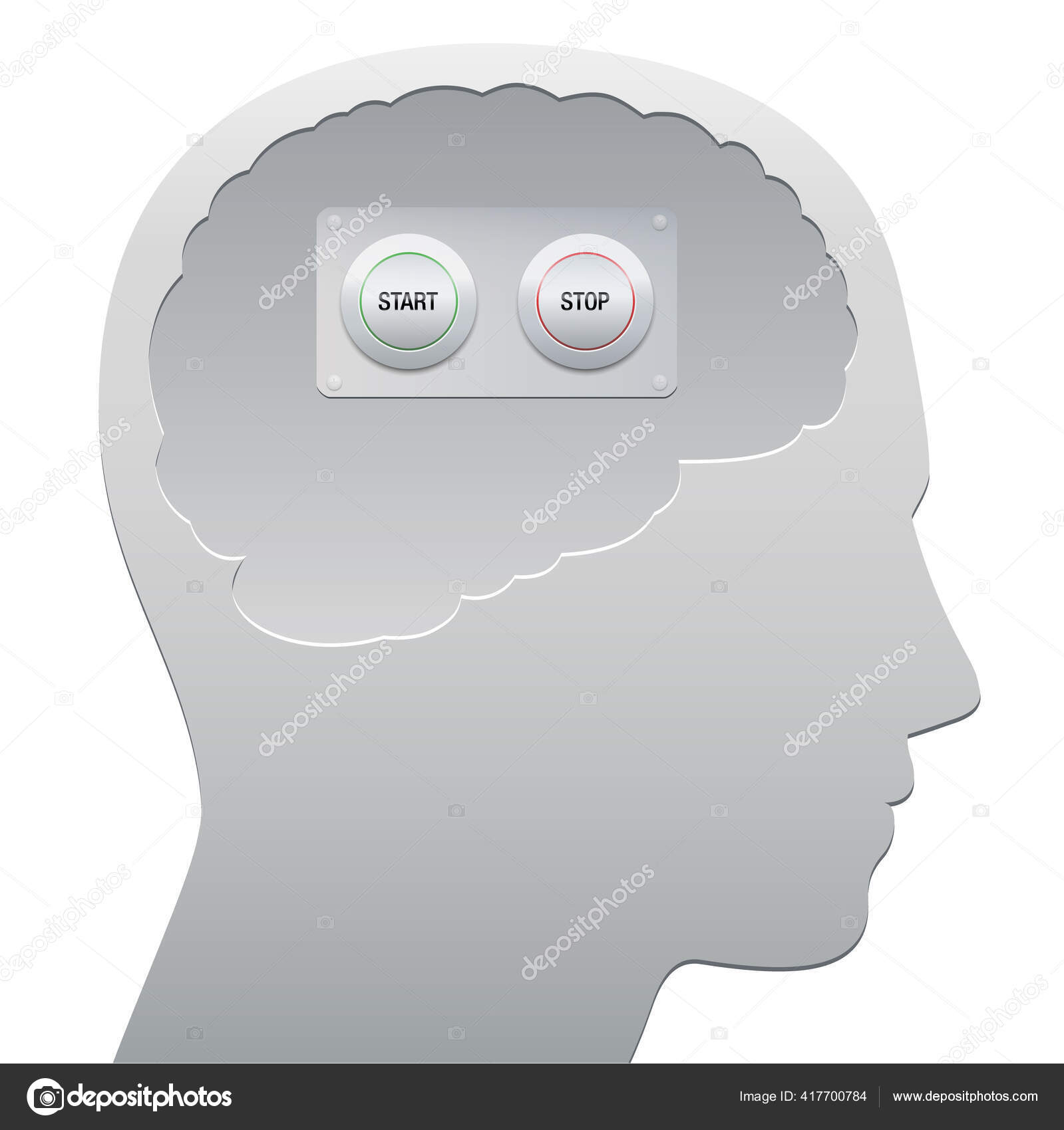 Human Brain Start Stop Button Symbolic Concentration Weakness Thought ...