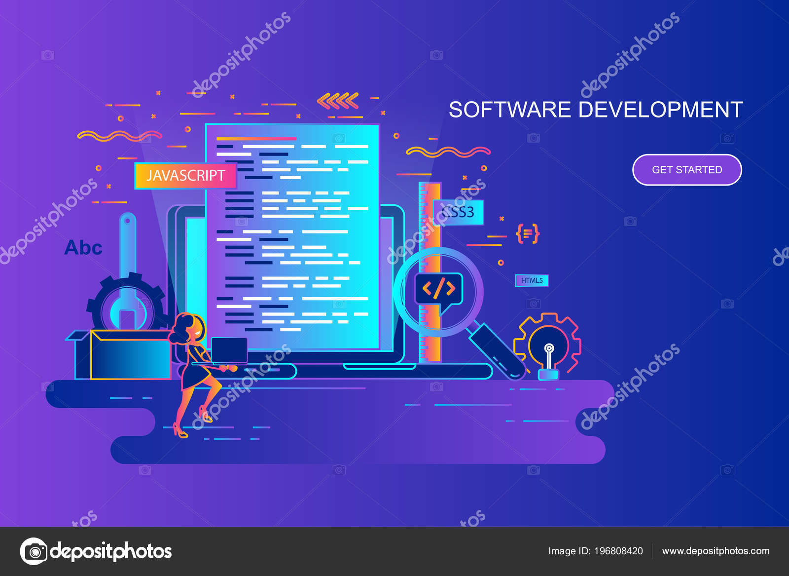 Modern Gradient Flat Line Concept Web Banner Software Development ...