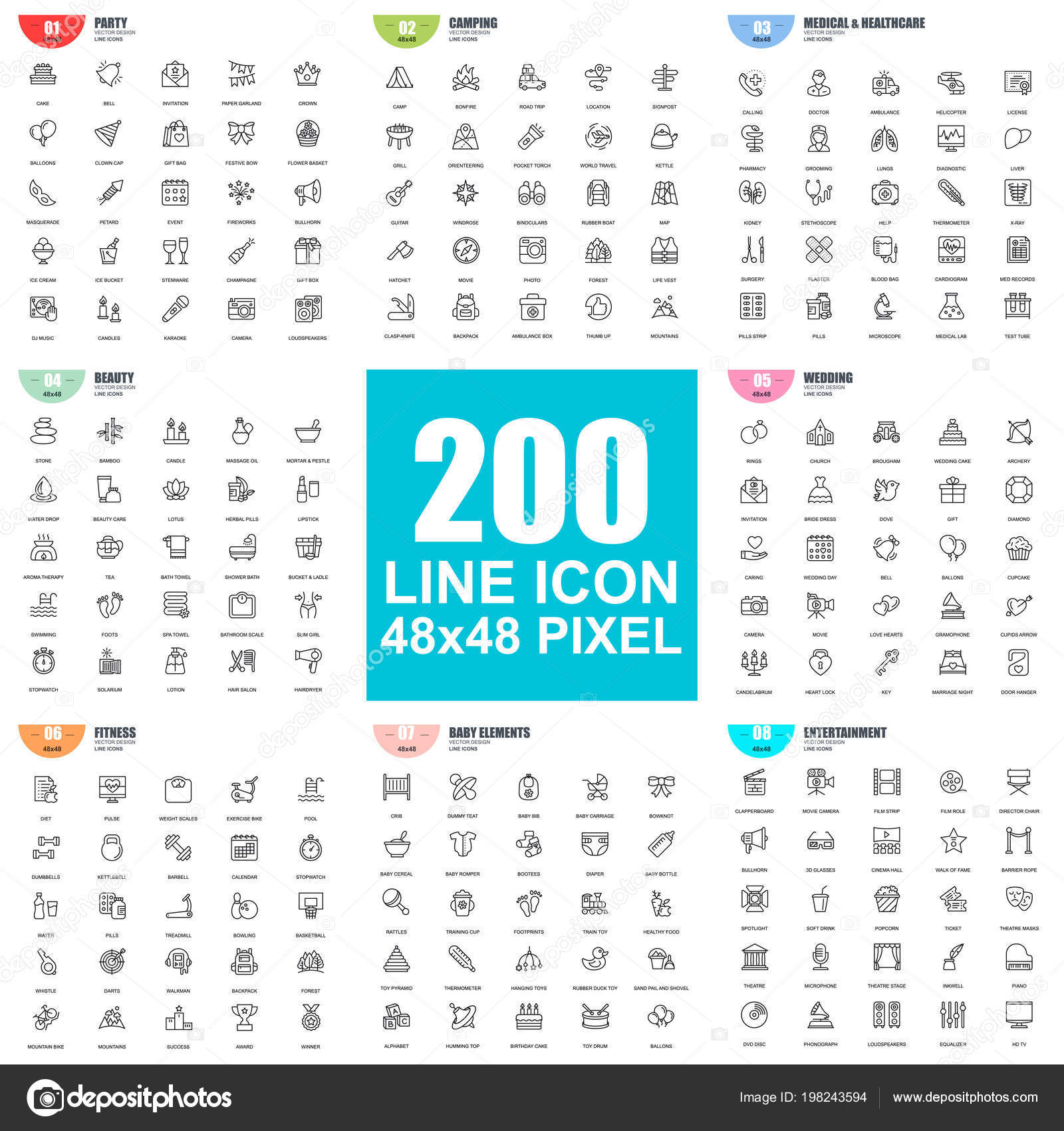 Simple Set Vector Thin Line Icons Contains Icons Party Camping Stock ... Simple Set Vector Thin Line Icons Contains Icons Party Camping Stock ...