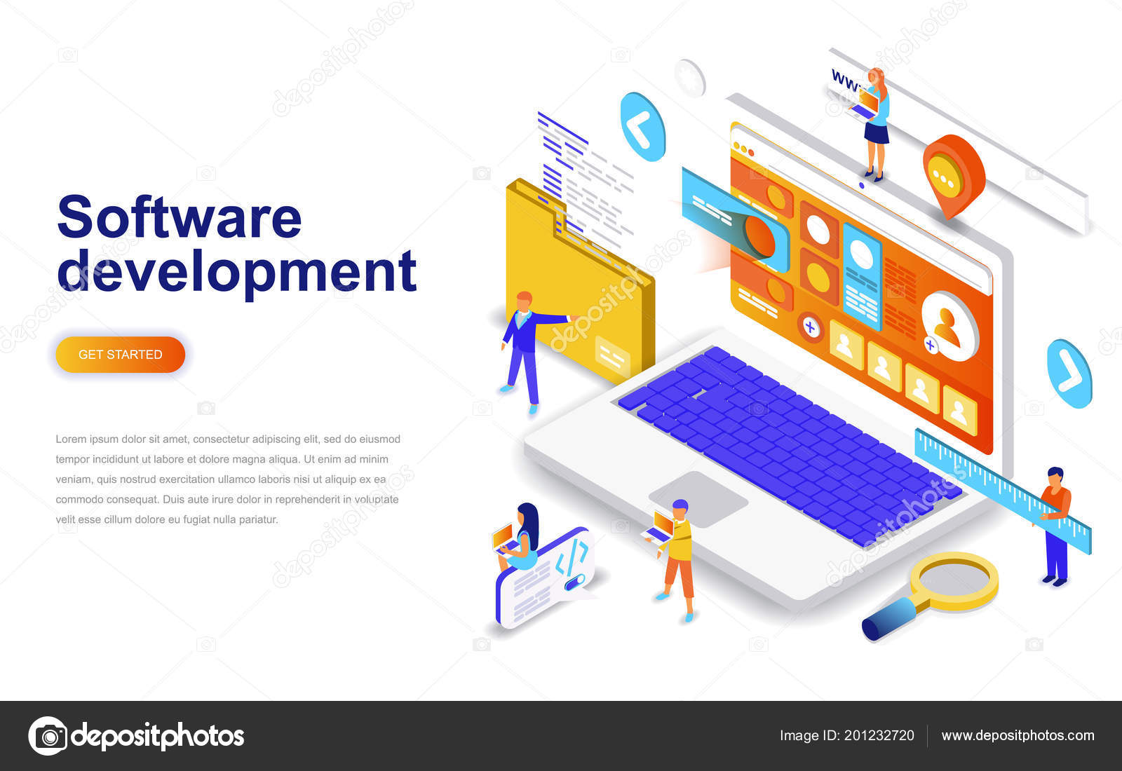 Software Development Modern Flat Design Isometric Concept Developer ...