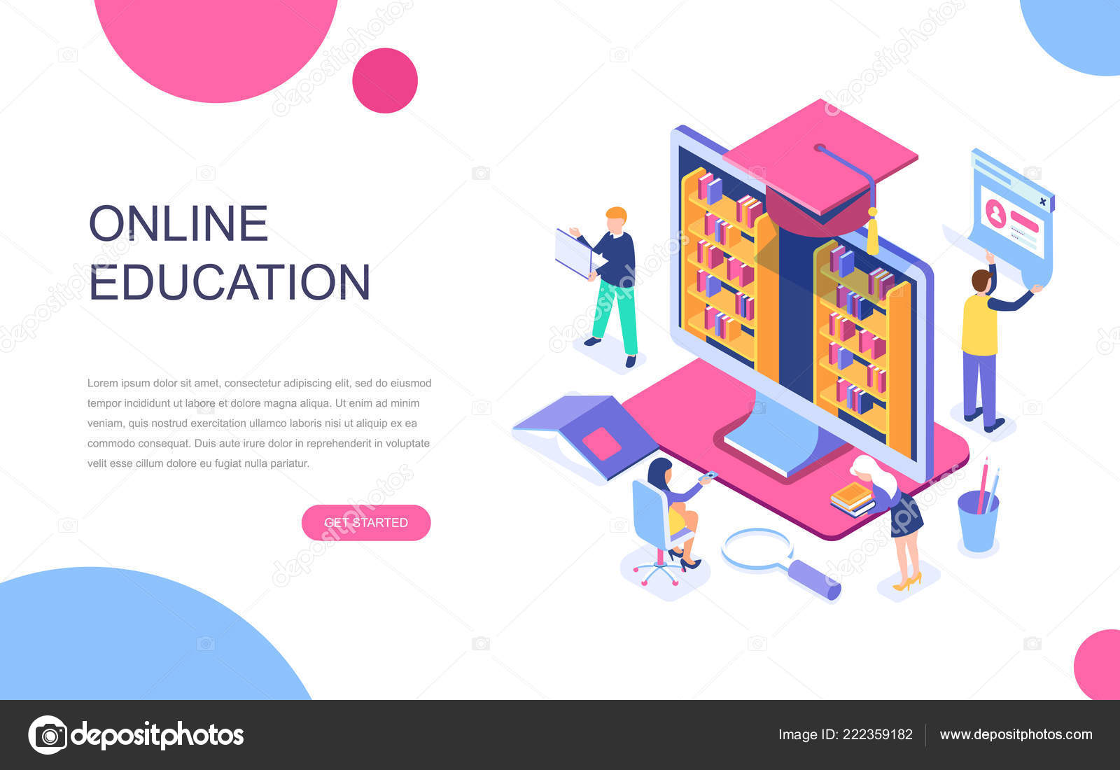 Modern Flat Design Isometric Concept Online Education Banner Website Isometric Stock Vector ...