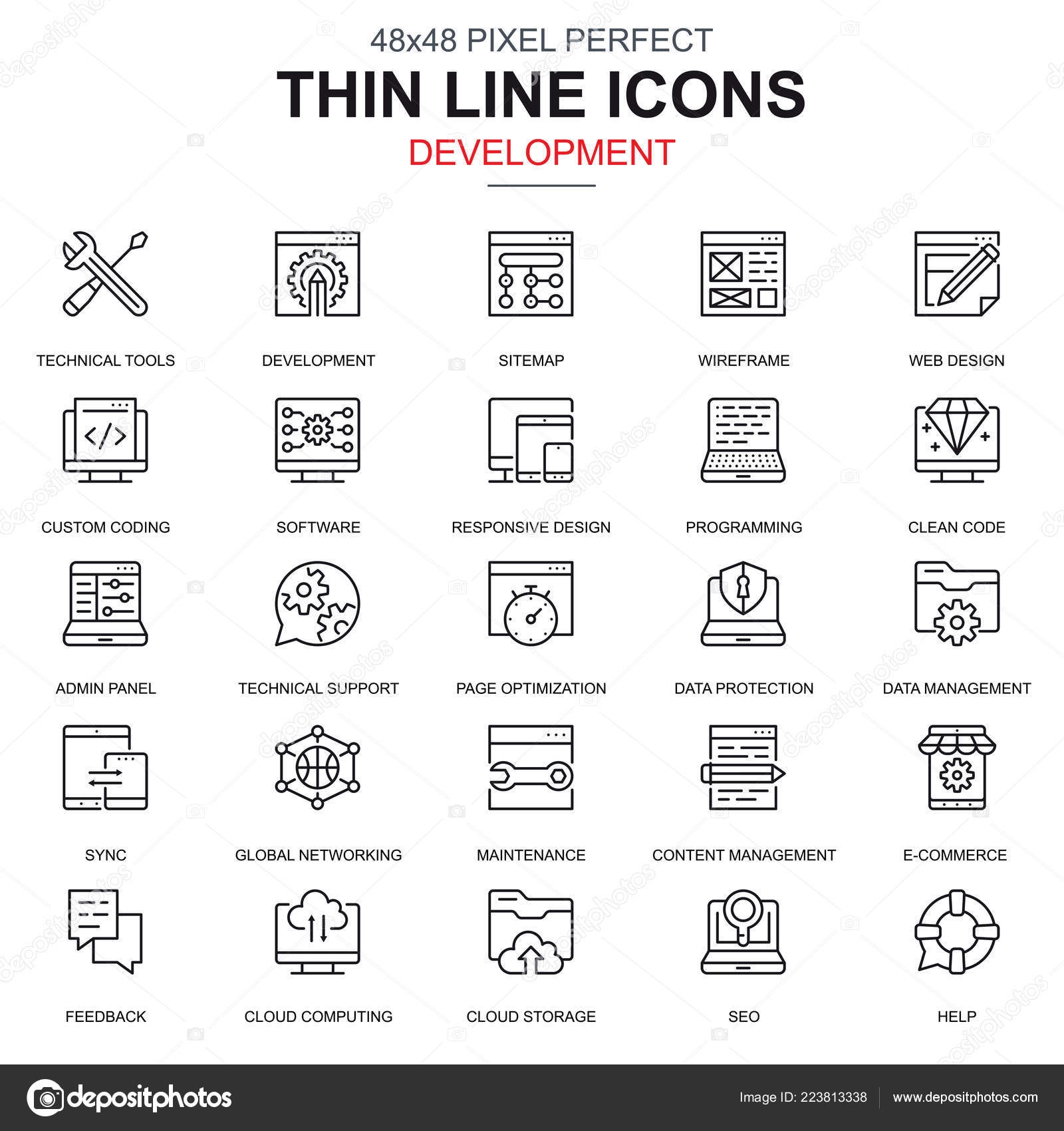 Thin Line Web Design Development Icons Set Website Mobile Site Stock ...