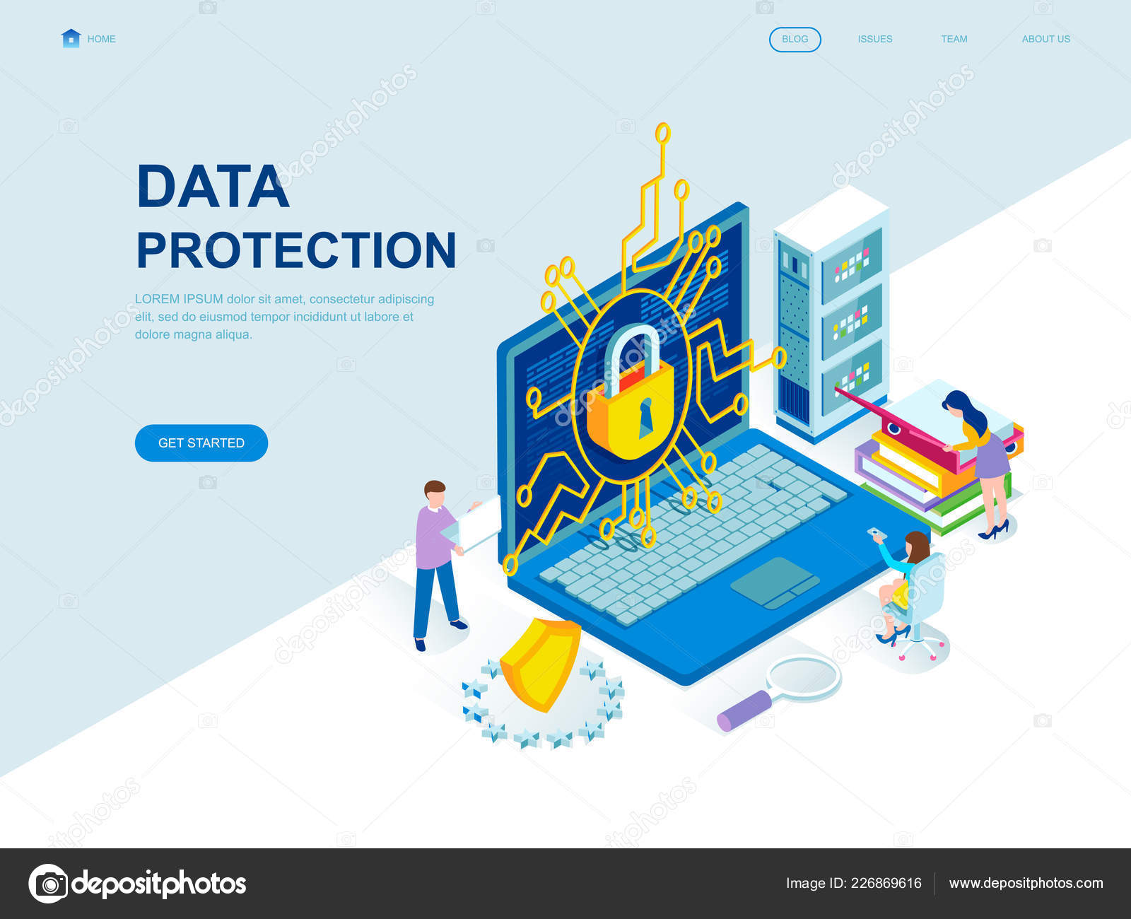 Modern Flat Design Isometric Concept Data Protection Decorated People ...