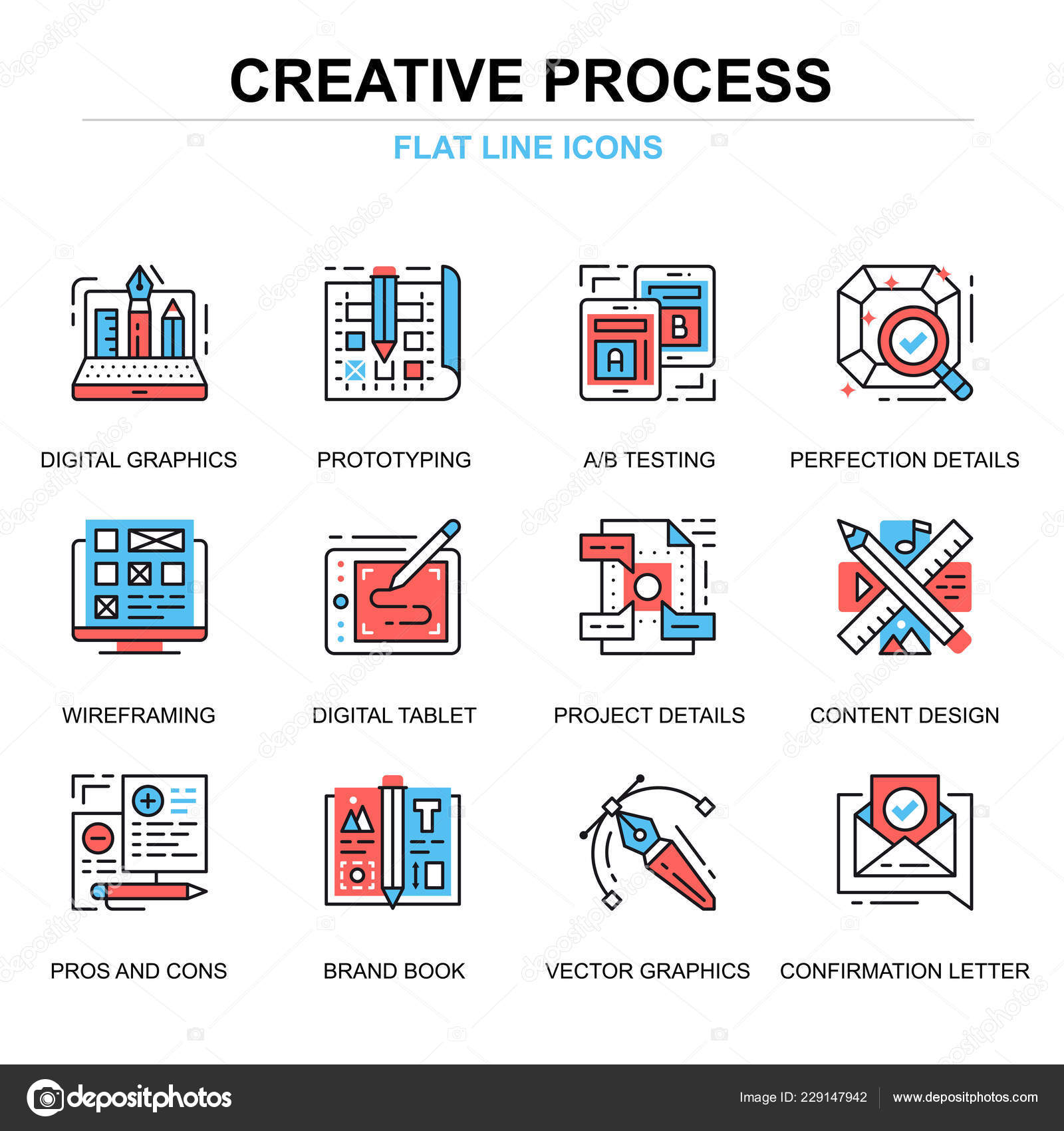 Conjunto Conceptos Iconos Proceso Creativo Línea Plana Para Sitio Web Vector de stock #229147942 ...
