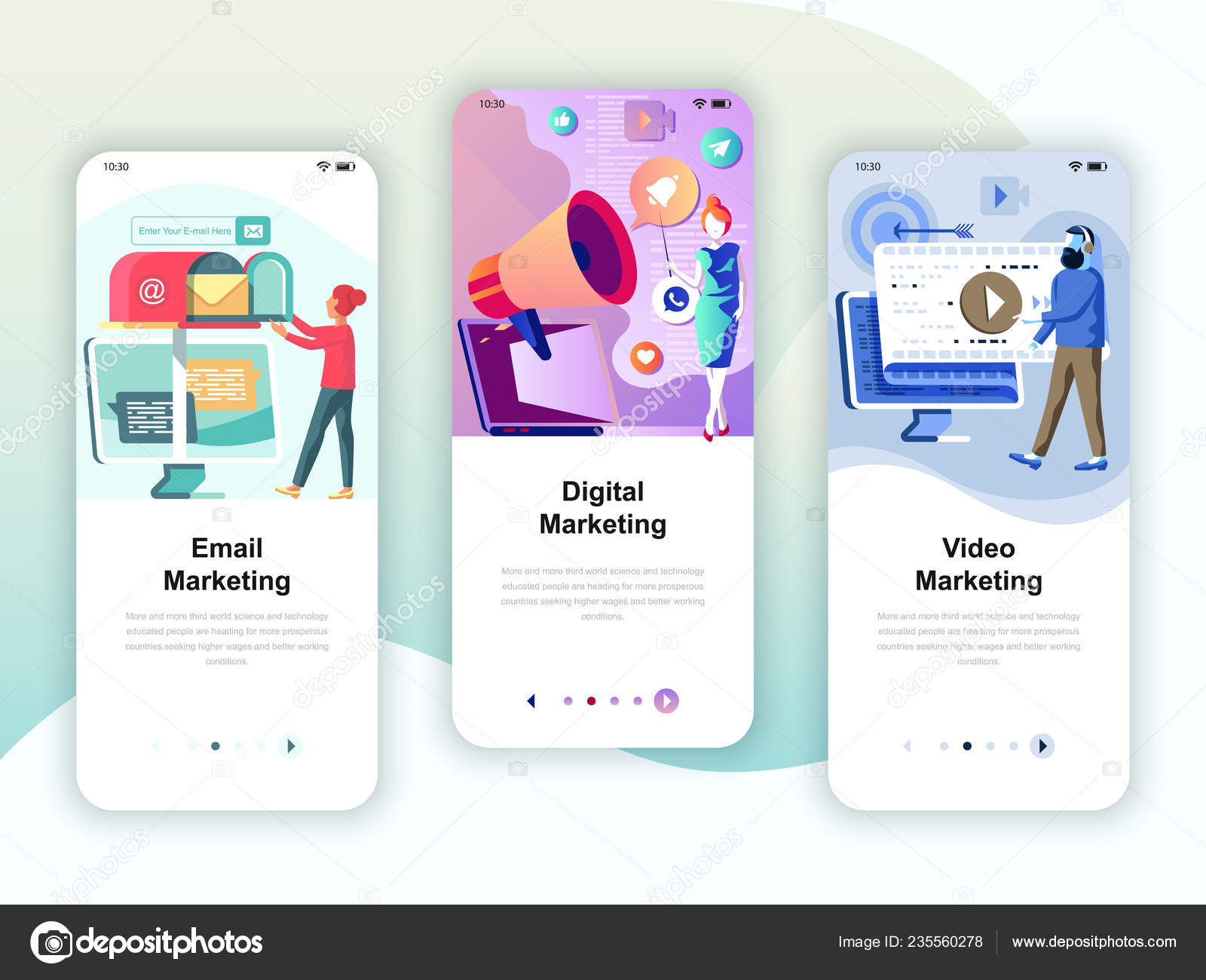 Set Onboarding Screens User Interface Kit Video Email Digital Marketing ...