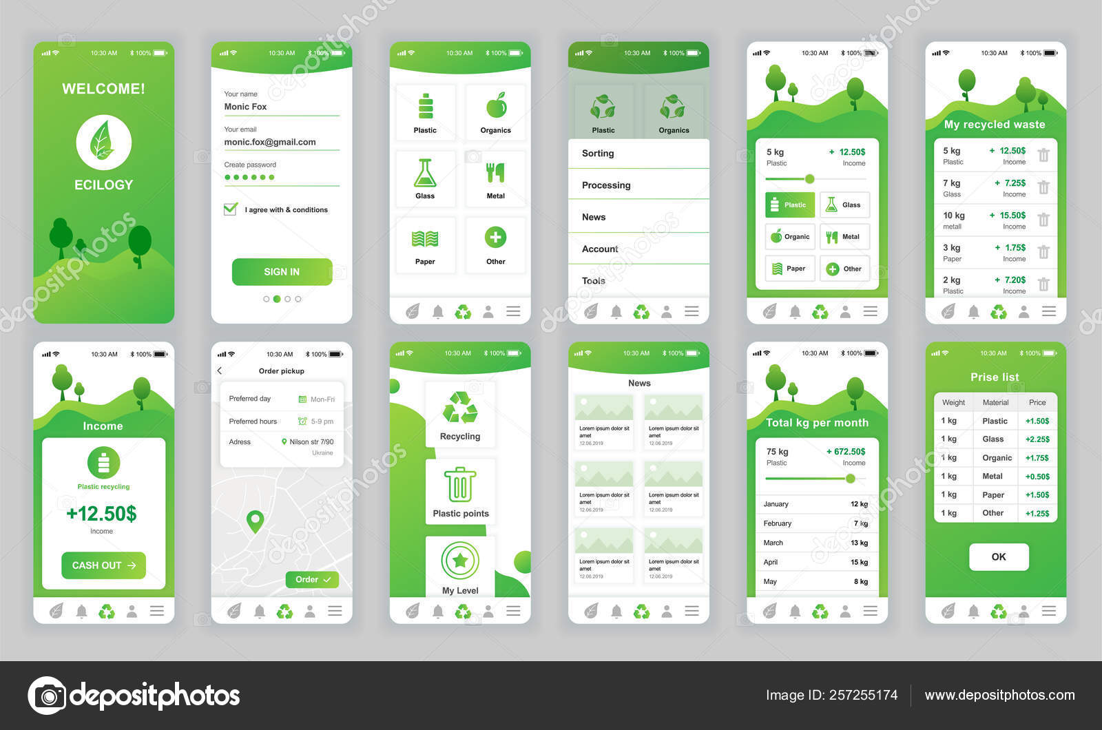Set of UI, UX, GUI screens Ecology app flat design template for mobile ... Set of UI, UX, GUI screens Ecology app flat design template for mobile ...