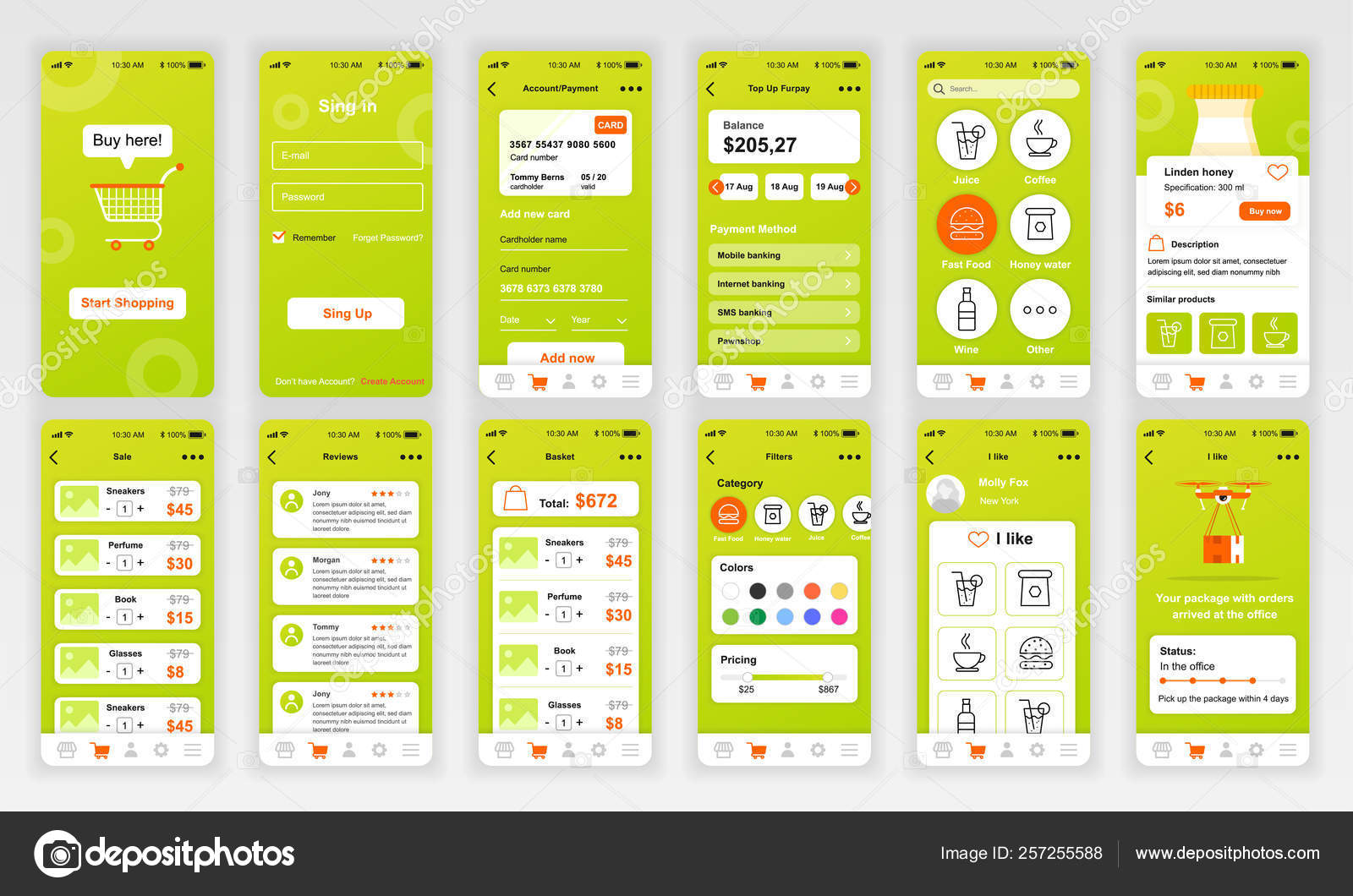 Set of UI, UX, GUI screens Shopping app flat design template for mobile ...