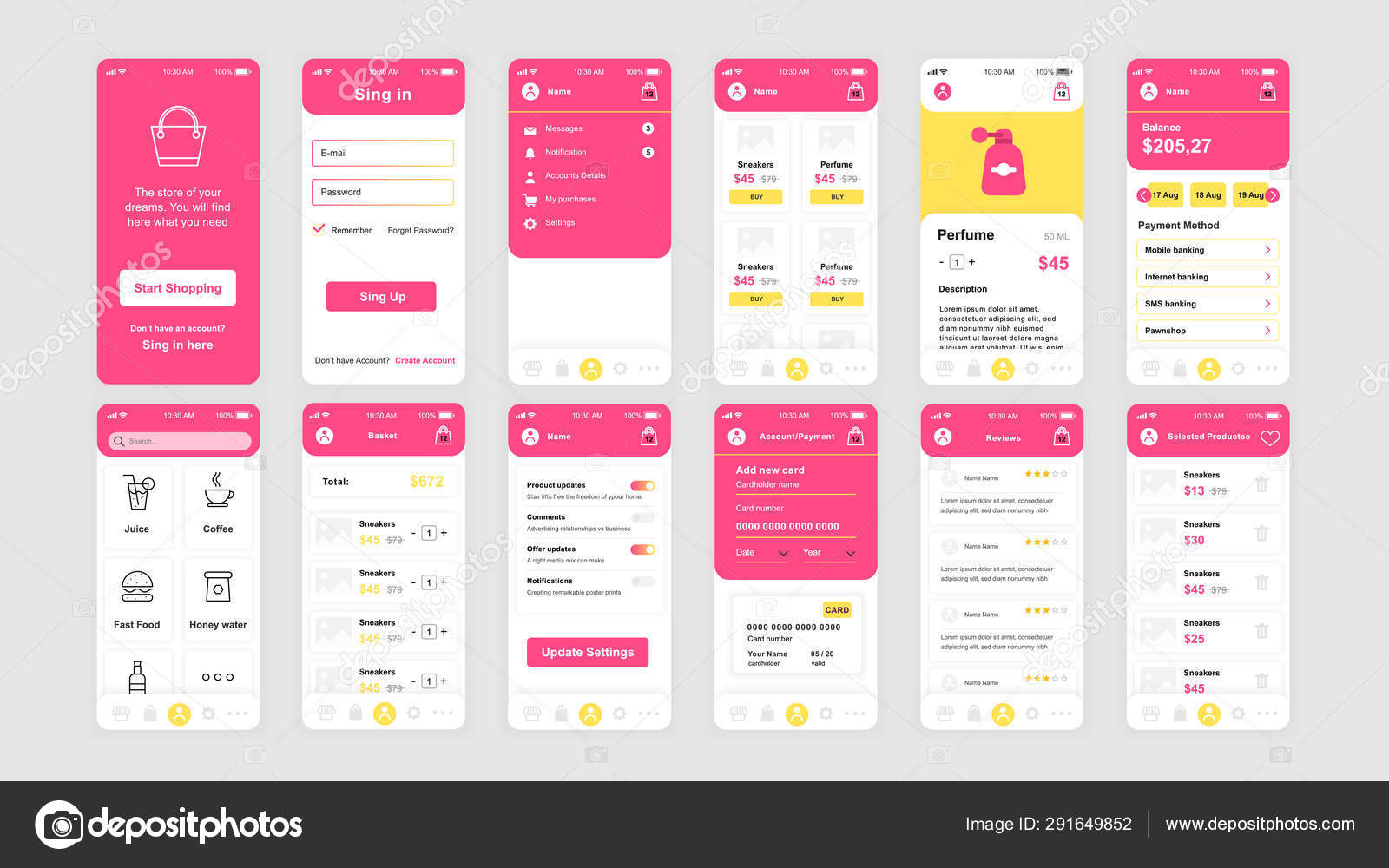 Set of UI, UX, GUI screens Shopping app flat design template for mobile ...