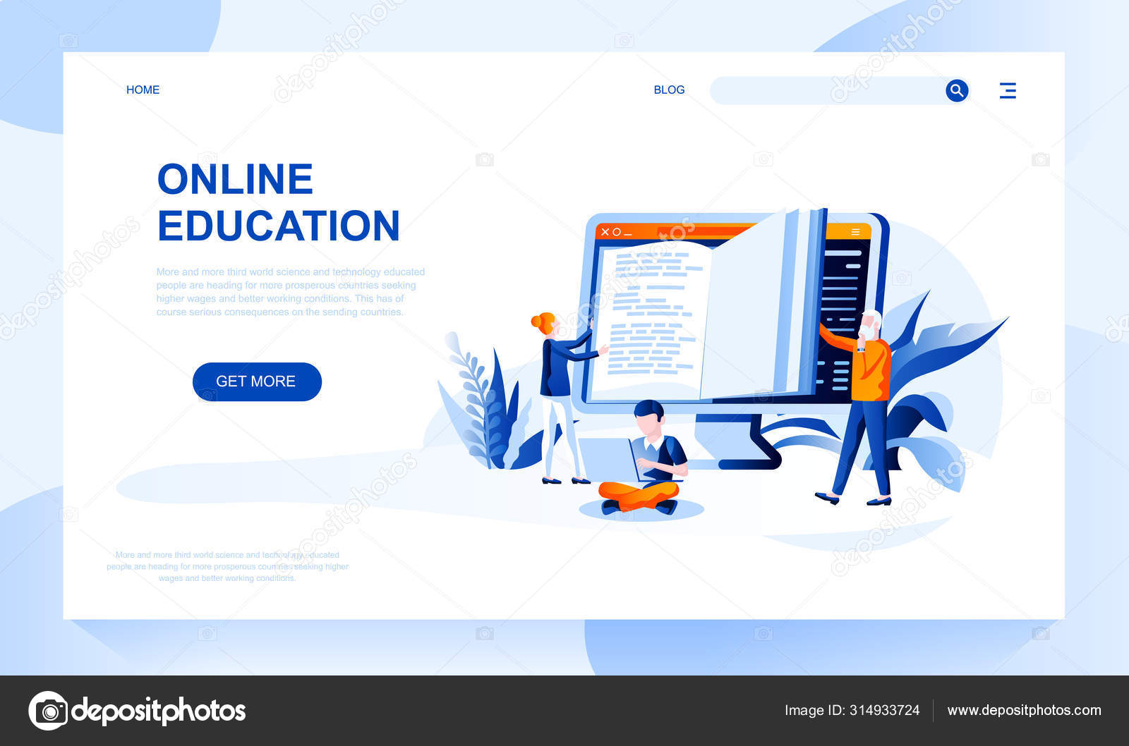 Online education vector landing page template with header. E learning ...
