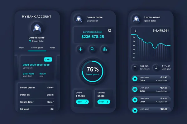 Set of UI, UX, GUI screens Banking app flat design template for mobile apps, responsive website ...