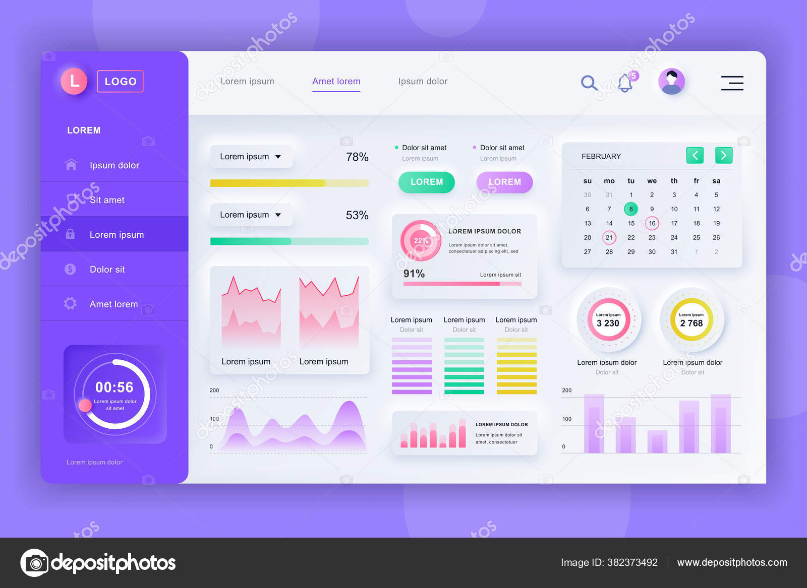 Neumorphic Dashboard Kit Admin Panel Vector Design Template Infographic ...