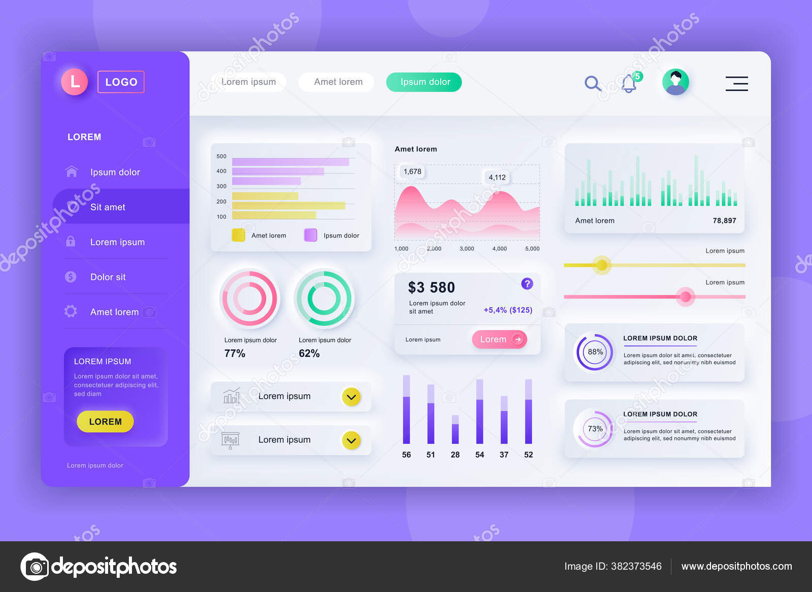 Neumorphic Dashboard Kit Admin Panel Vector Design Template Infographic ...