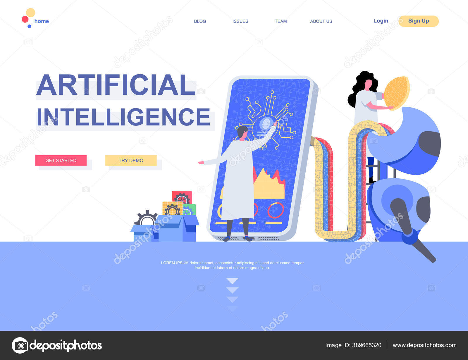 Artificial Intelligence Flat Landing Page Template Machine Learning Concept Scientists Stock ...