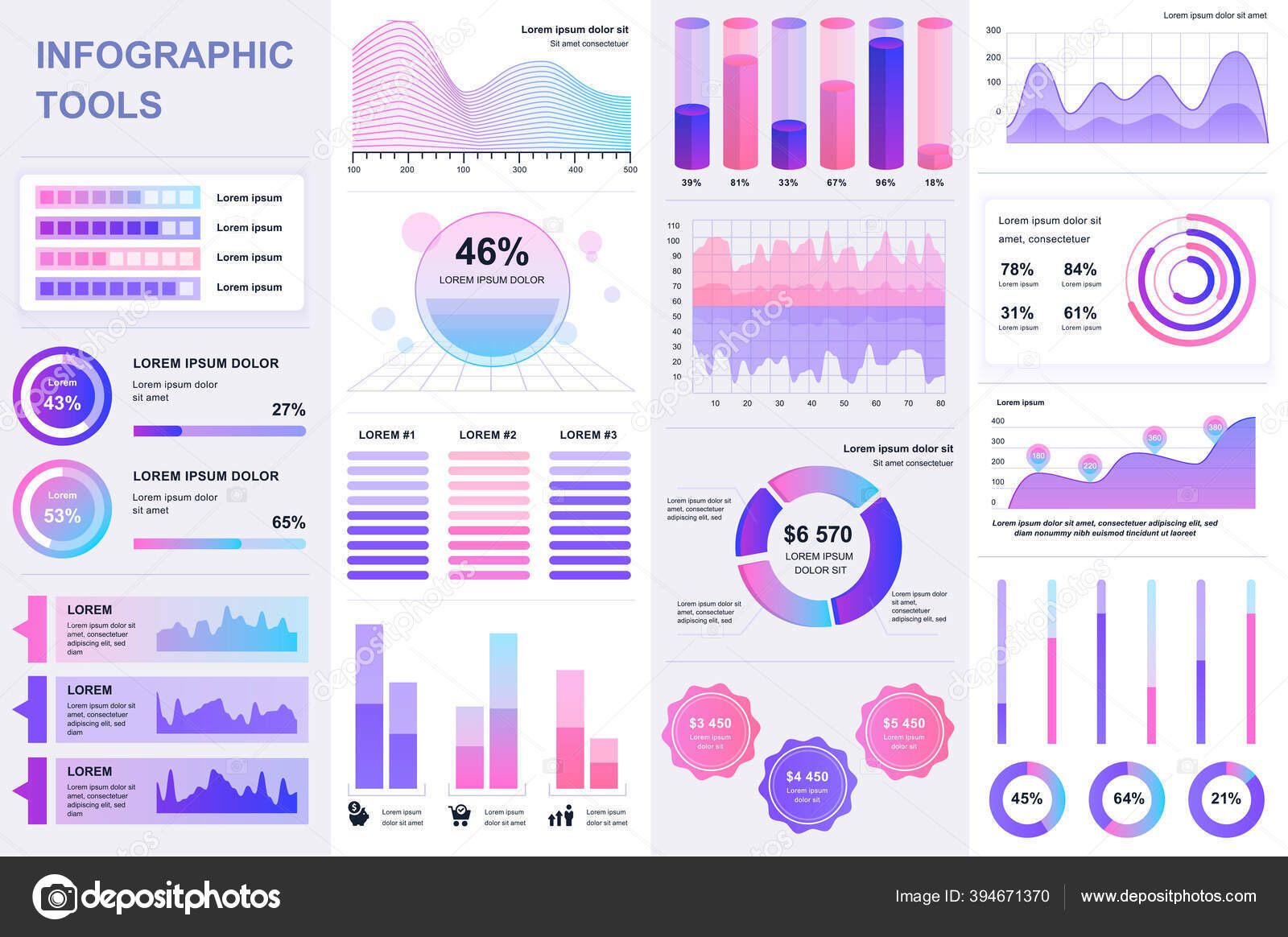 Bundle Infographic Kit Elements Different Charts Diagrams Workflow ...