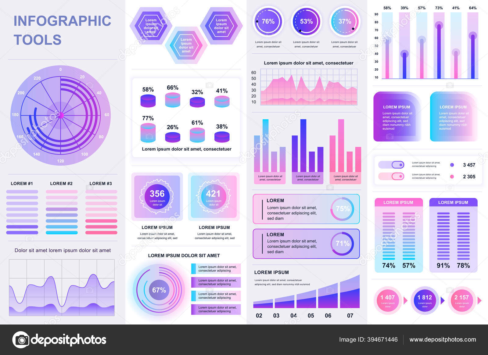 Bundle Infographic Kit Elements Different Charts Diagrams Workflow ...