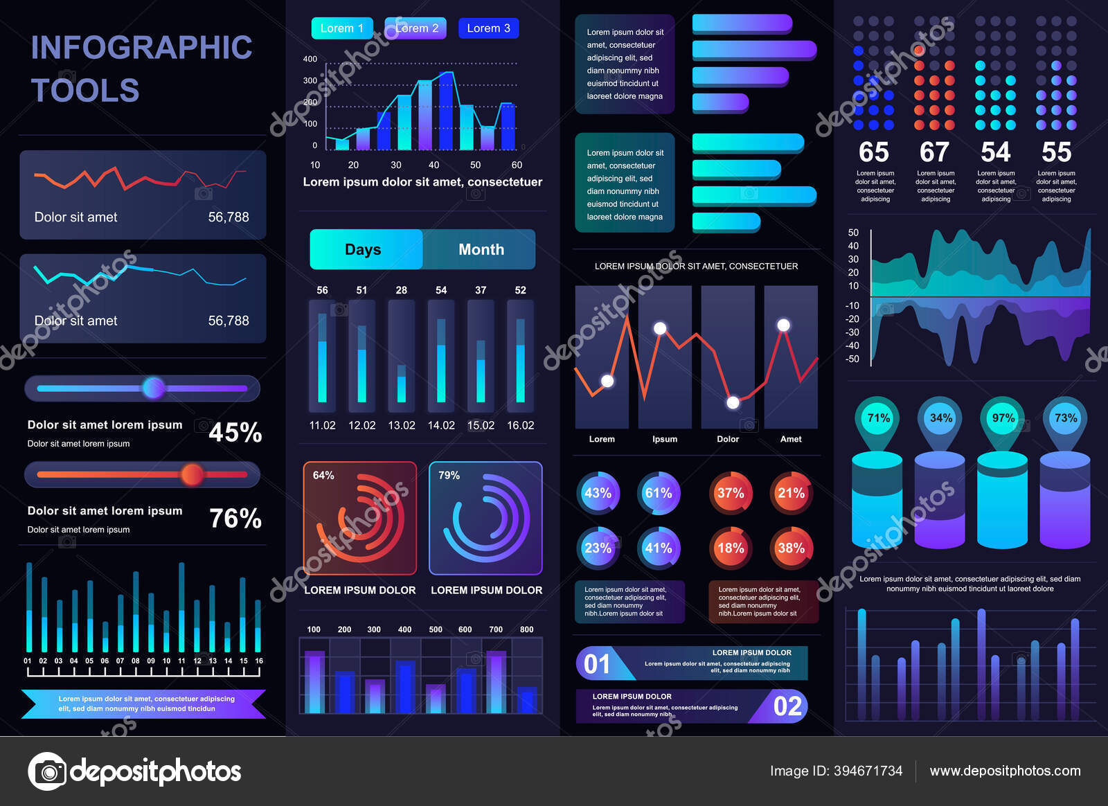 Interfejs Infograficzny Pakietu Elementy Kit Różne Wykresy Diagramy Przepływ Pracy Grafika ...