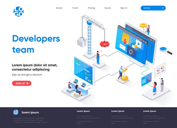 Developers team isometric landing page. Full stack software development ...