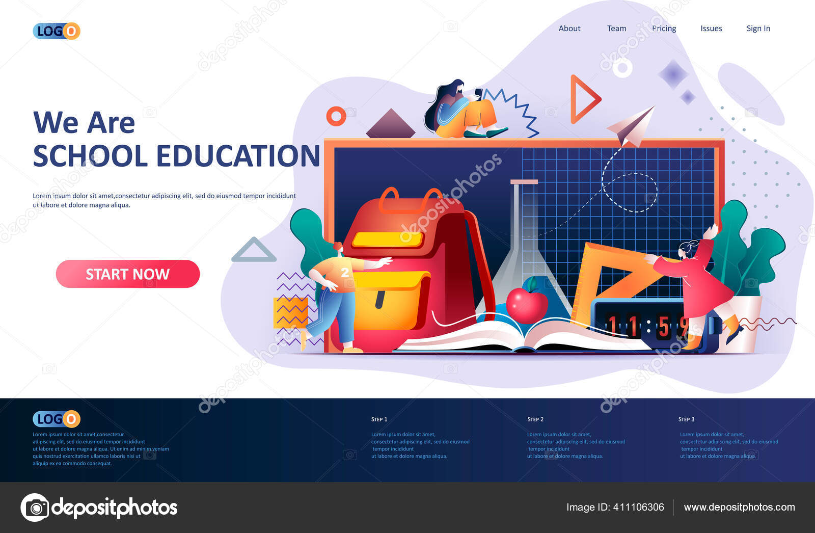 School Education Flat Landing Page Template Elementary Schools ...