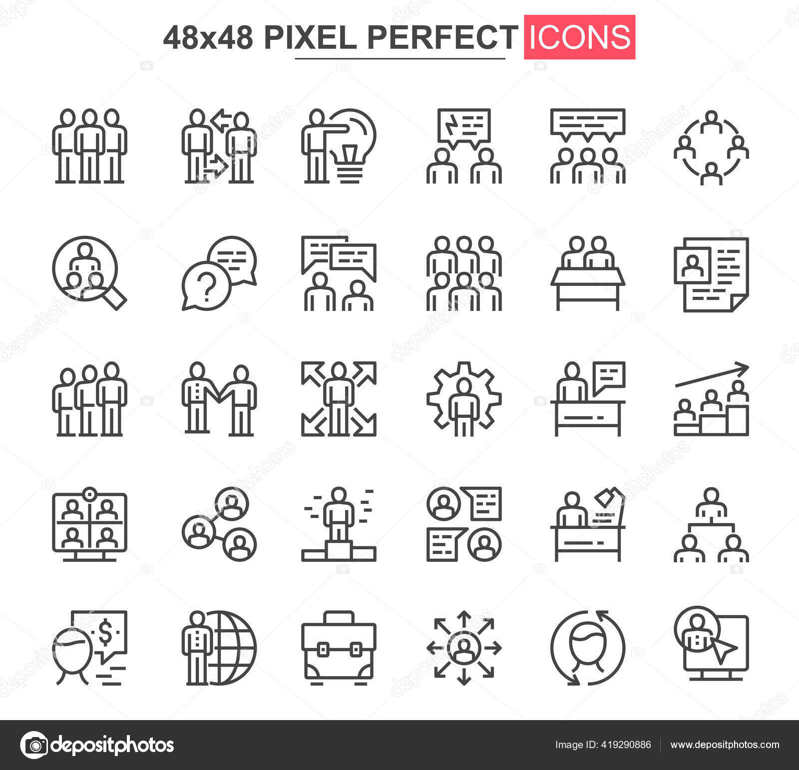 Teamwork Thin Line Icon Set Business Team Collaboration Outline ...